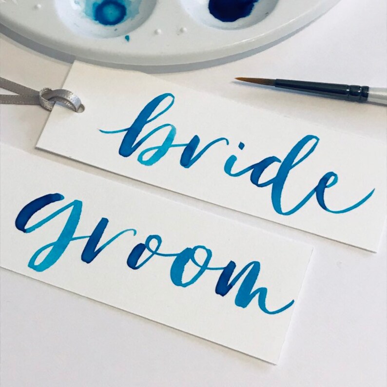 Wedding Watercolour Calligraphy Name Tags With Ribbon - Etsy UK