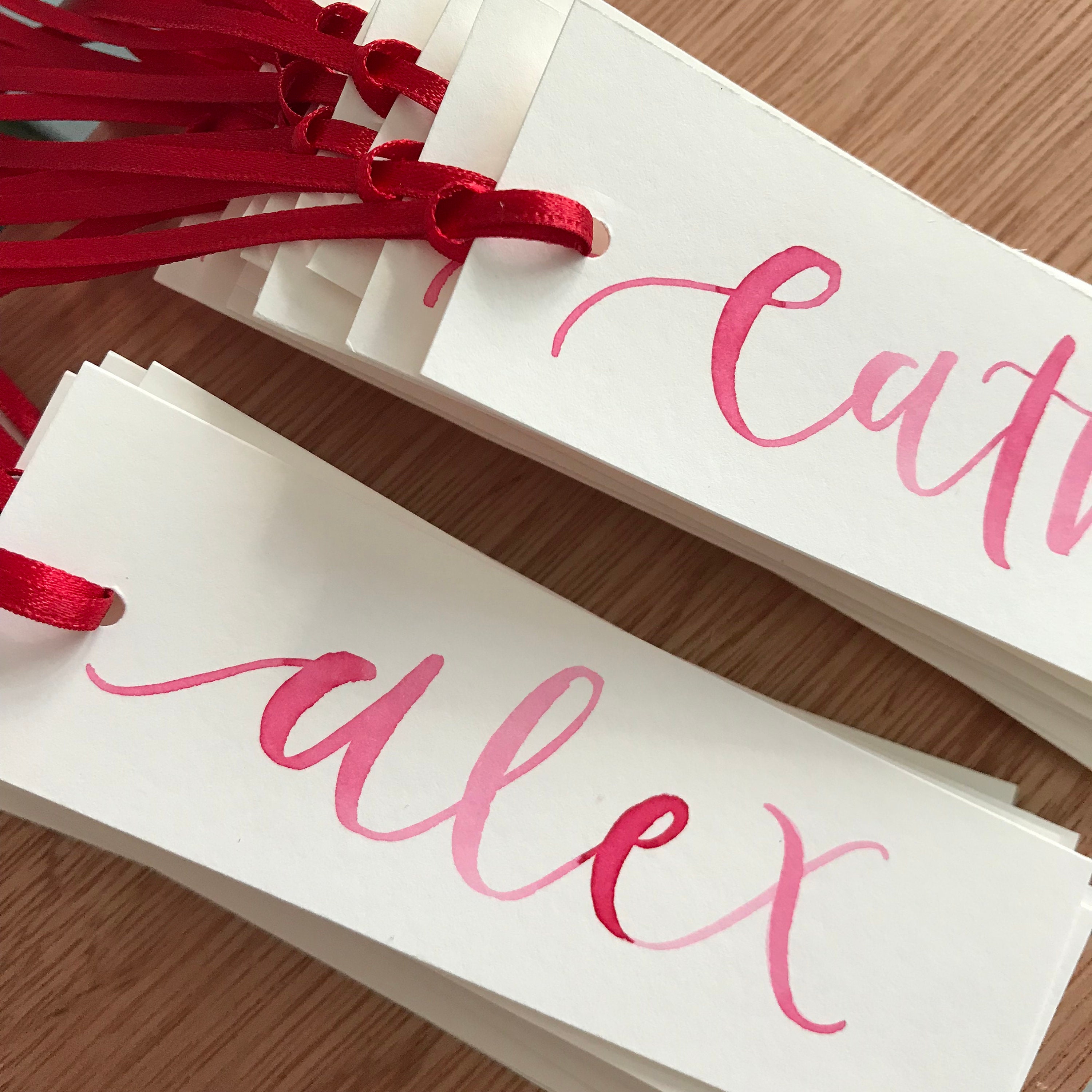 Wedding Watercolour Calligraphy Name Tags With Ribbon - Etsy UK