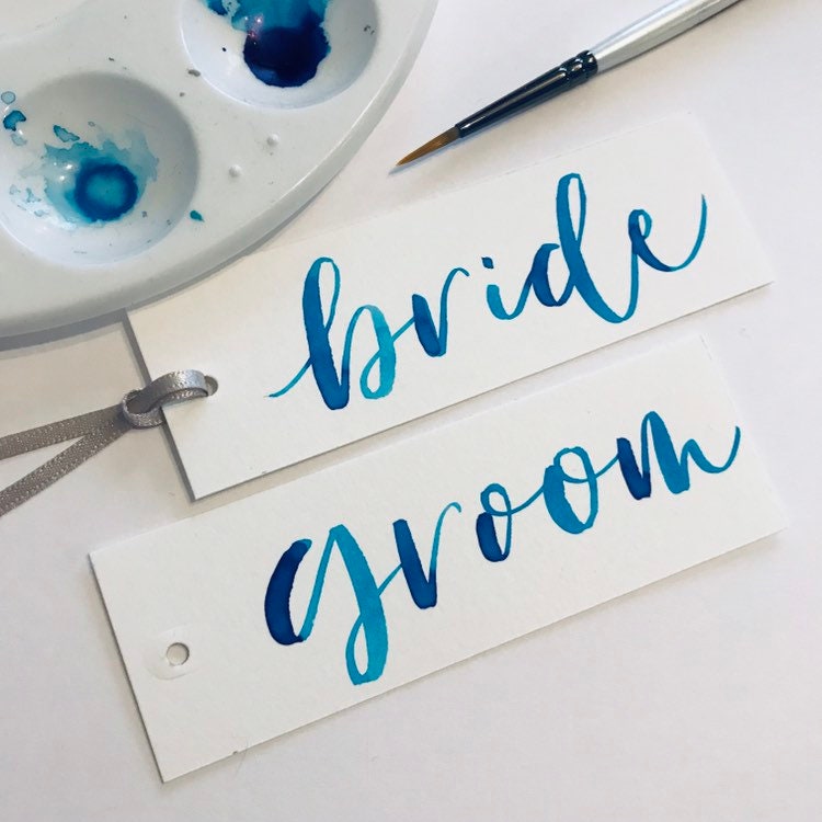 Wedding Watercolour Calligraphy Name Tags With Ribbon - Etsy UK