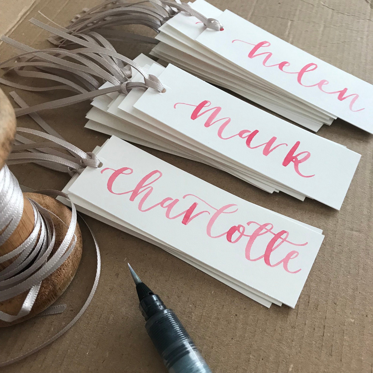 Wedding Watercolour Calligraphy Name Tags With Ribbon - Etsy UK
