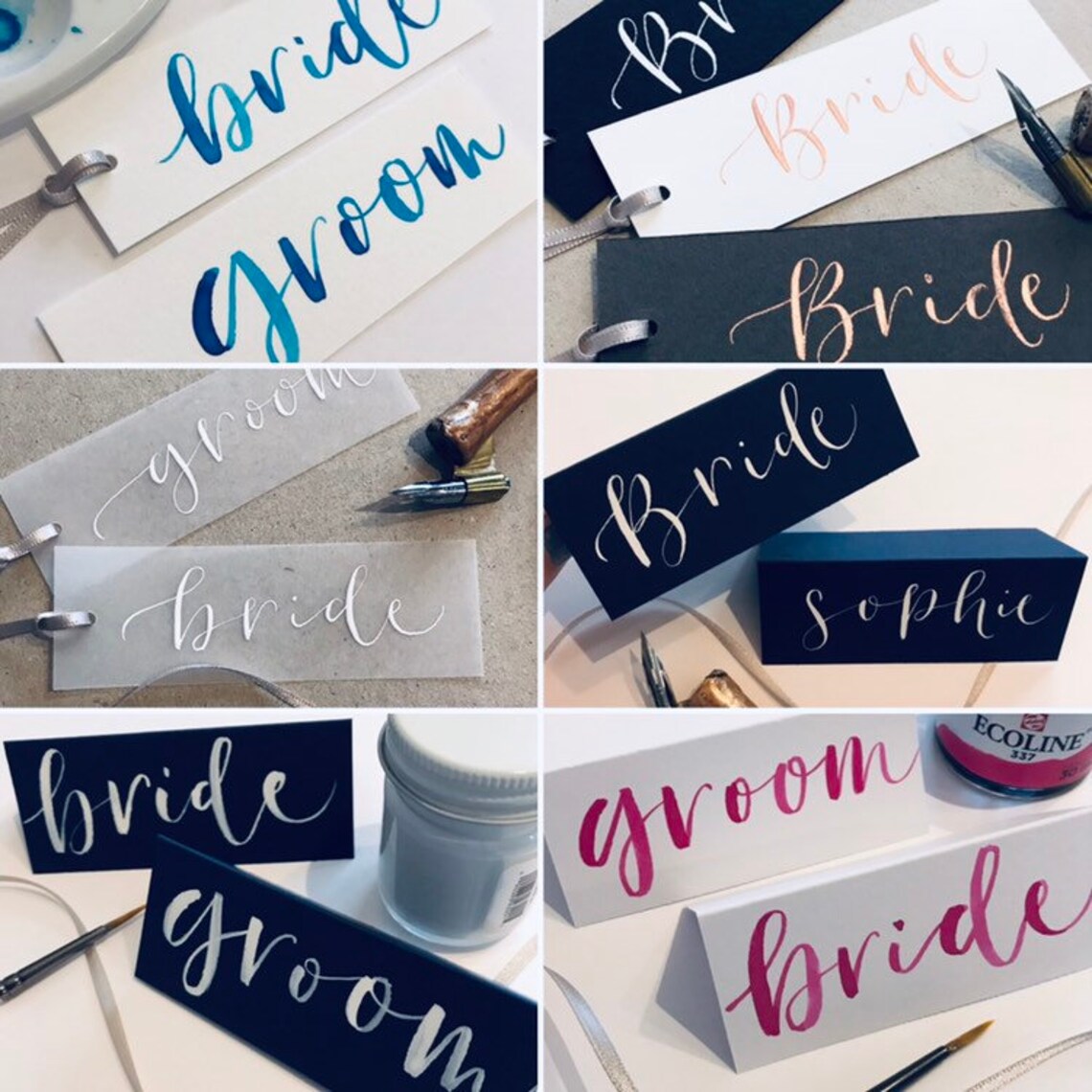 Wedding Watercolour Calligraphy Name Tags With Ribbon - Etsy UK