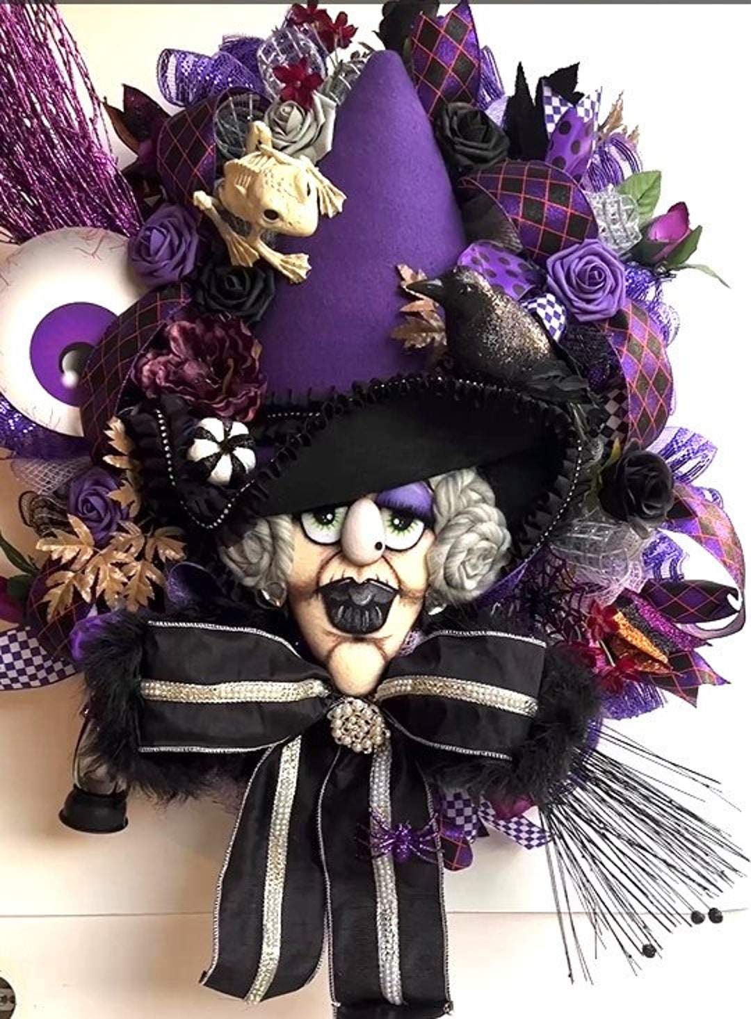 Boo ! Oversized Halloween Witch Wreath With Large Purple Witch ...