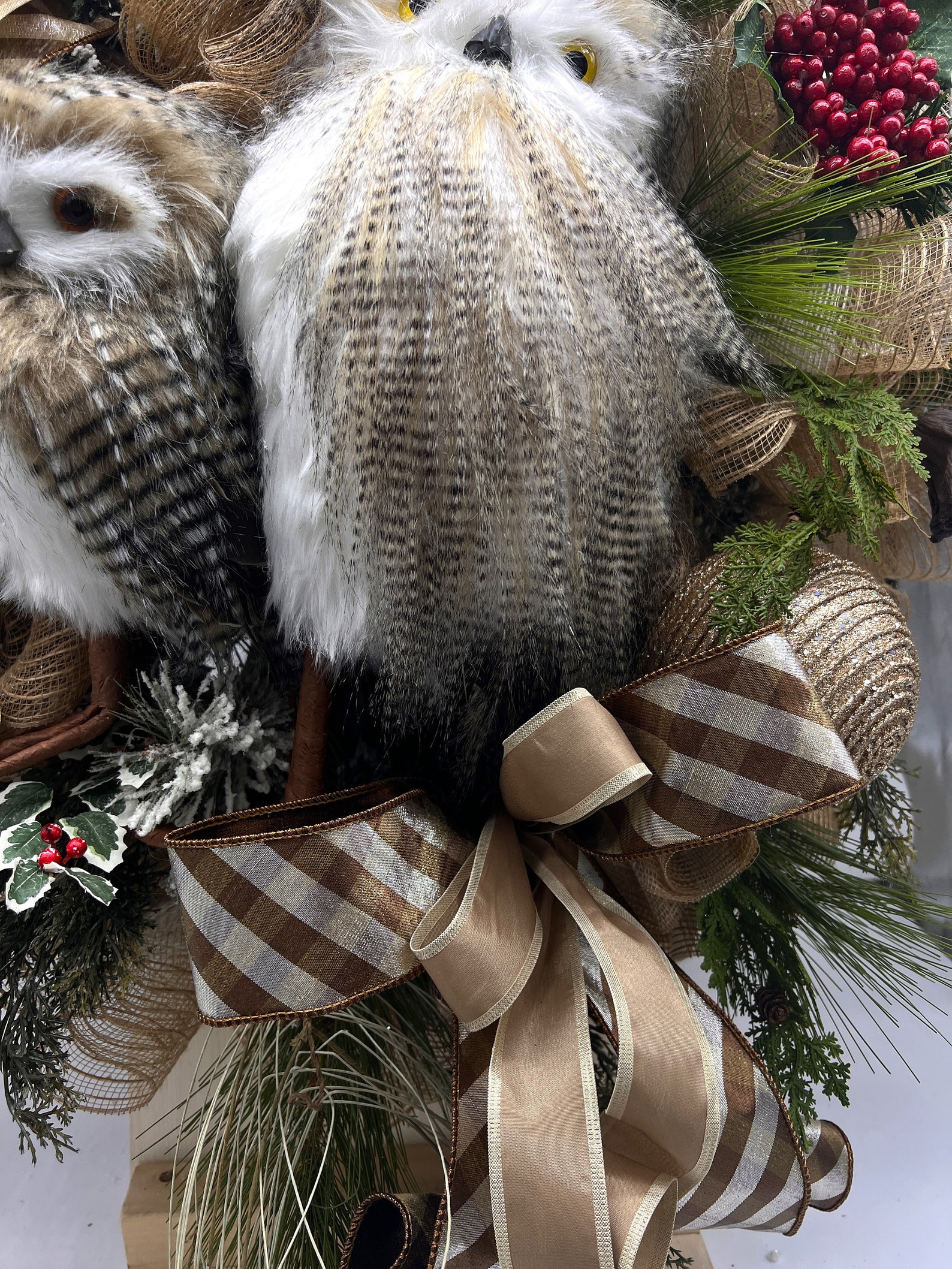 Christmas Owl Wreath, Christmas Wreath, Snowy Christmas Wreath ...
