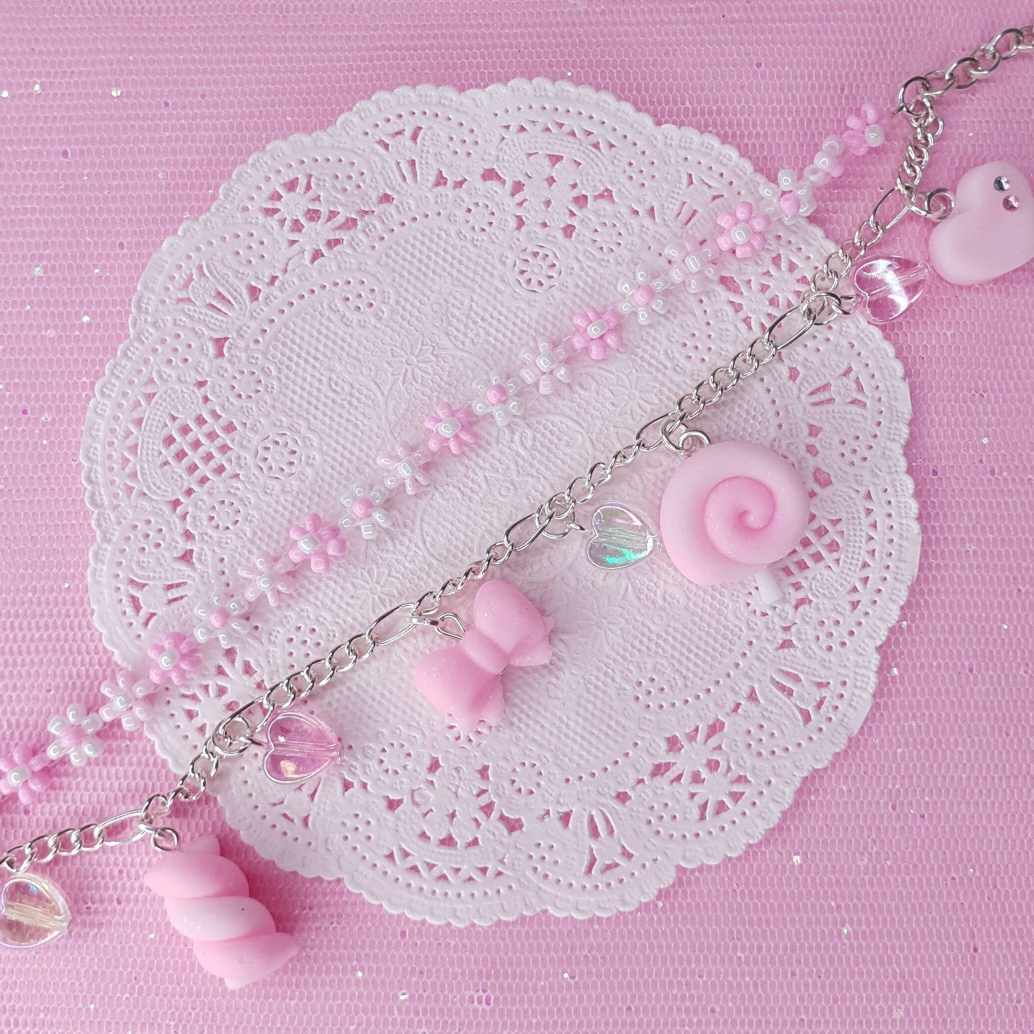 Kawaii Beads and Charms Bracelet Daisy Bracelet With Pink | Etsy