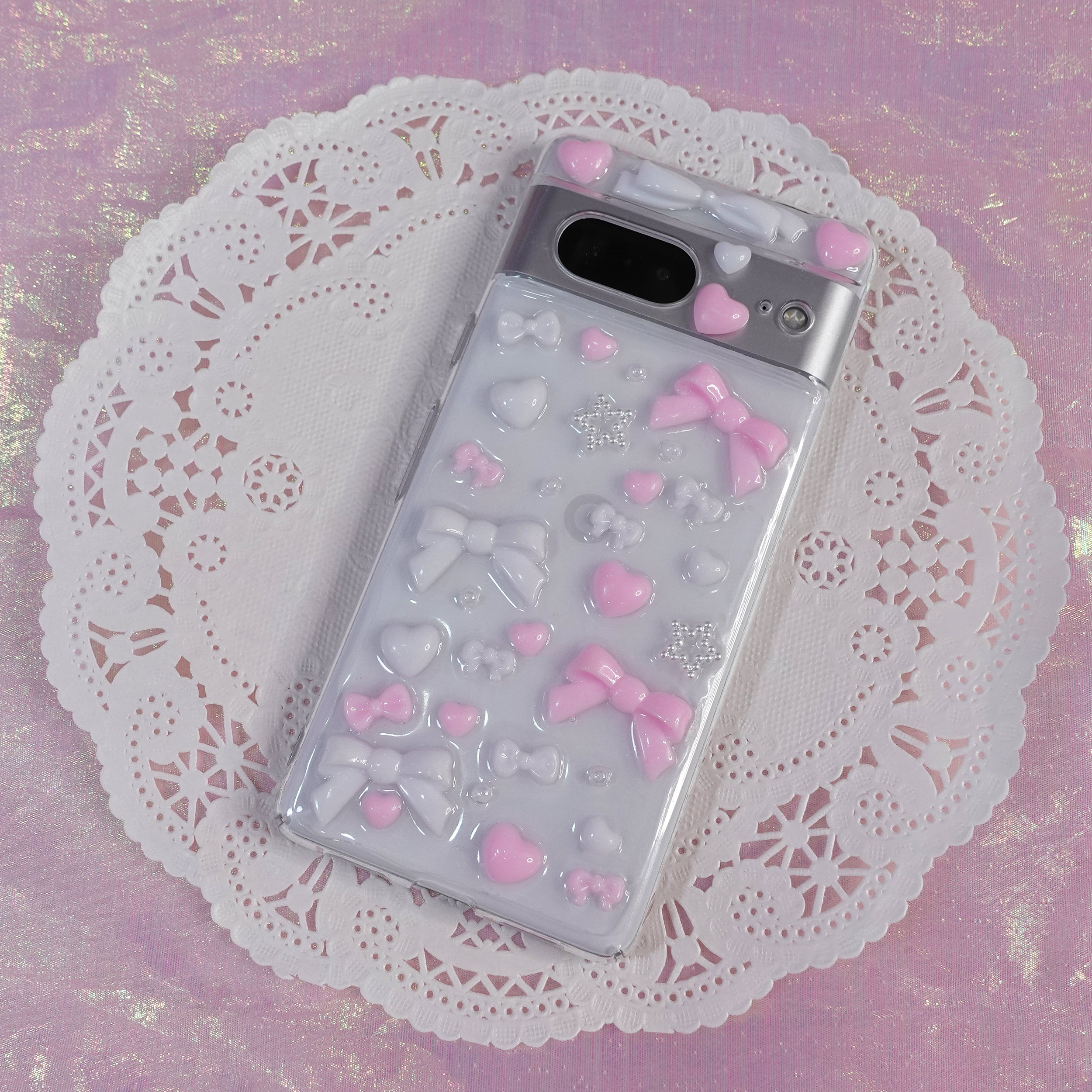 Kawaii Coquette Decoden Case With Pink & White Bows and Hearts – for ...