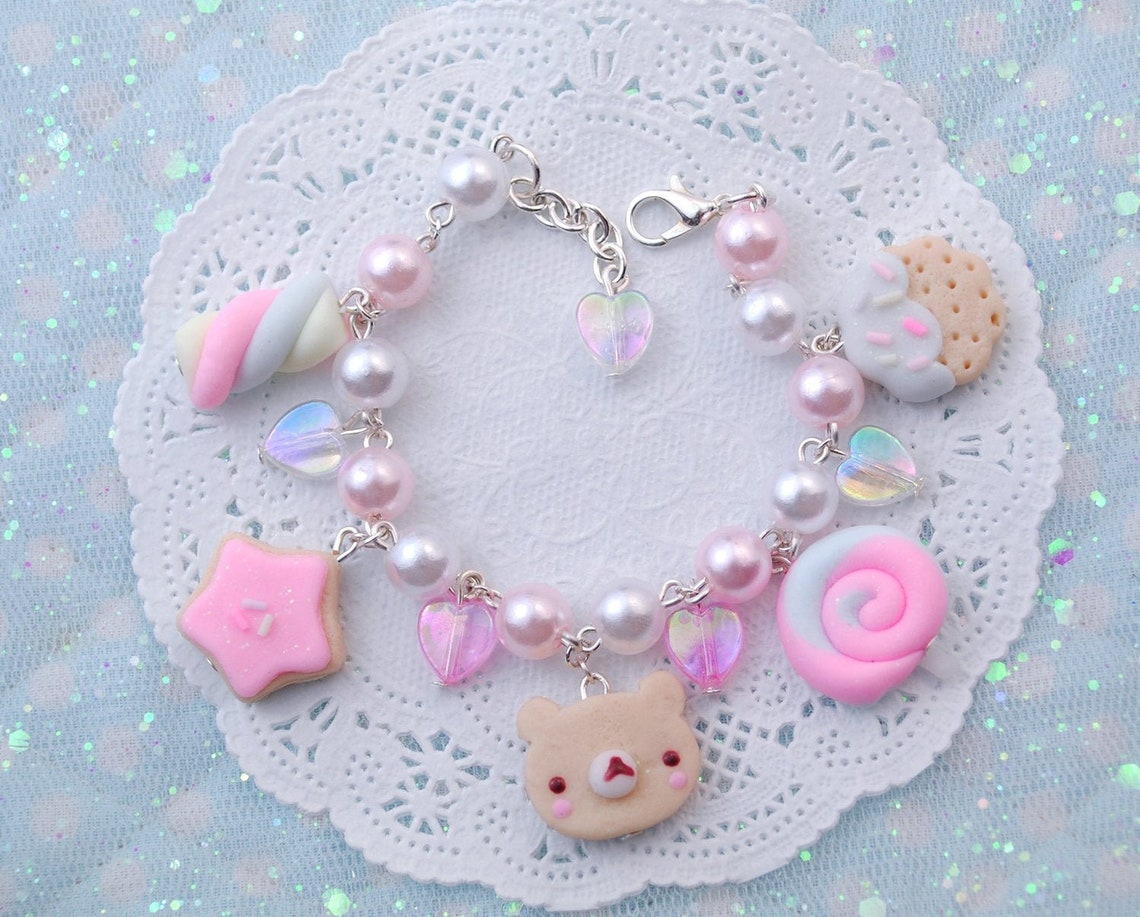 Kawaii Sweet Charms Bracelet | Acrylic Beads Bracelet With Fake Sweets ...
