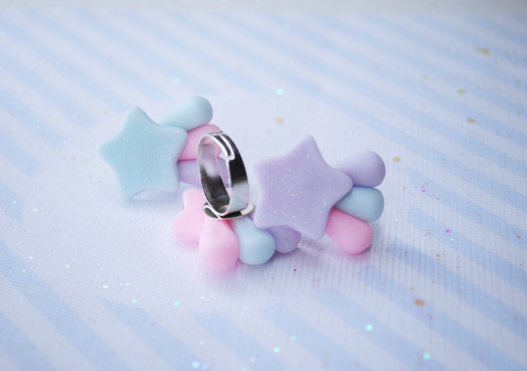 Baby Blue Kawaii Pastel Comet Star Ring, Yumekawaii Jewelry, Fairy Kei ...