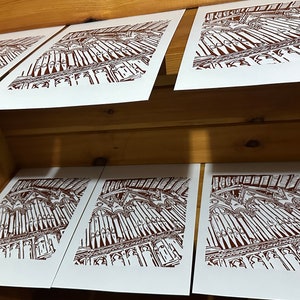 Davis Ferris Tracker Organ, Round Lake, New York Linoleum Block Print ...