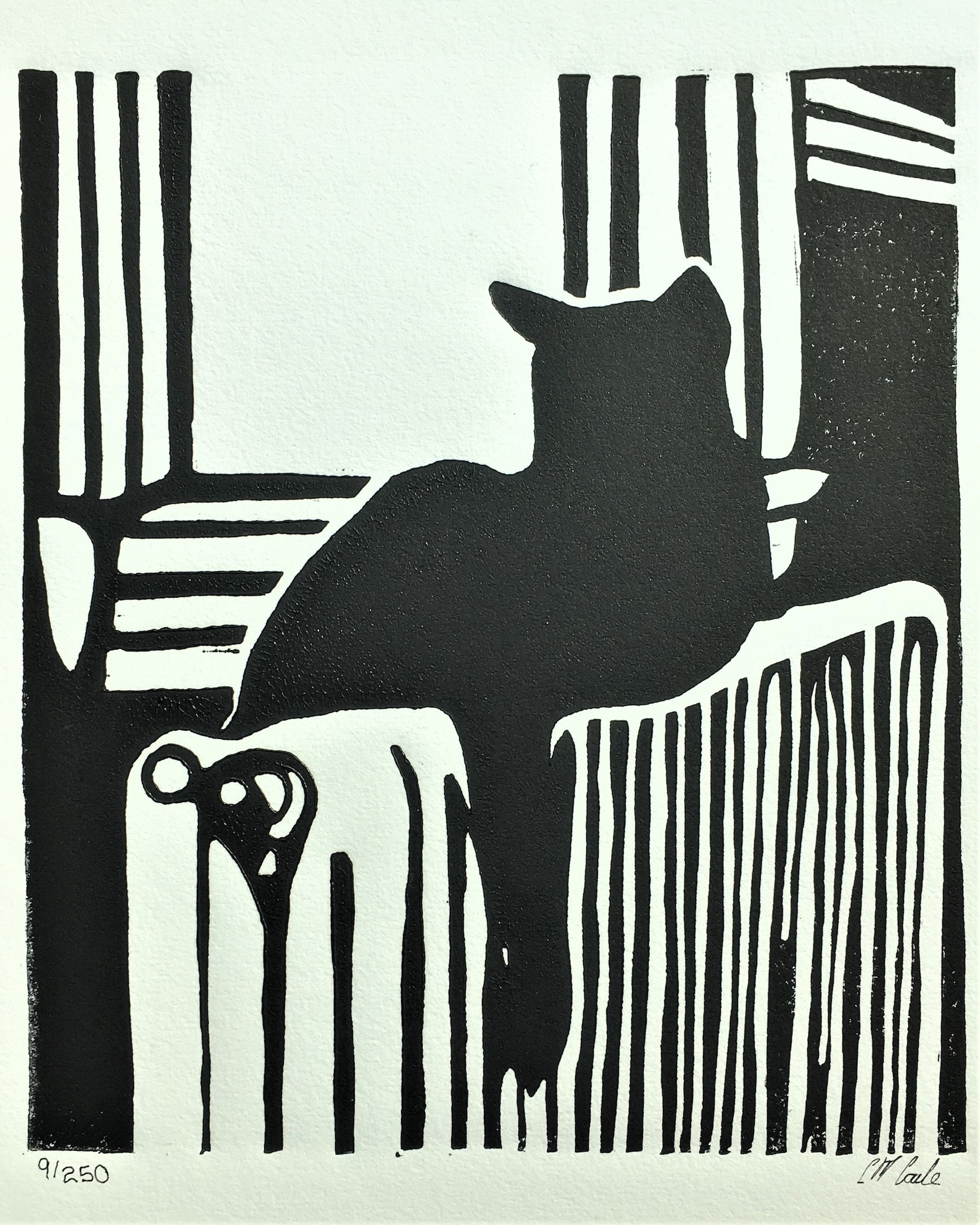 Black Cat in Window Linoleum Block Print, 8 X 10 - Etsy