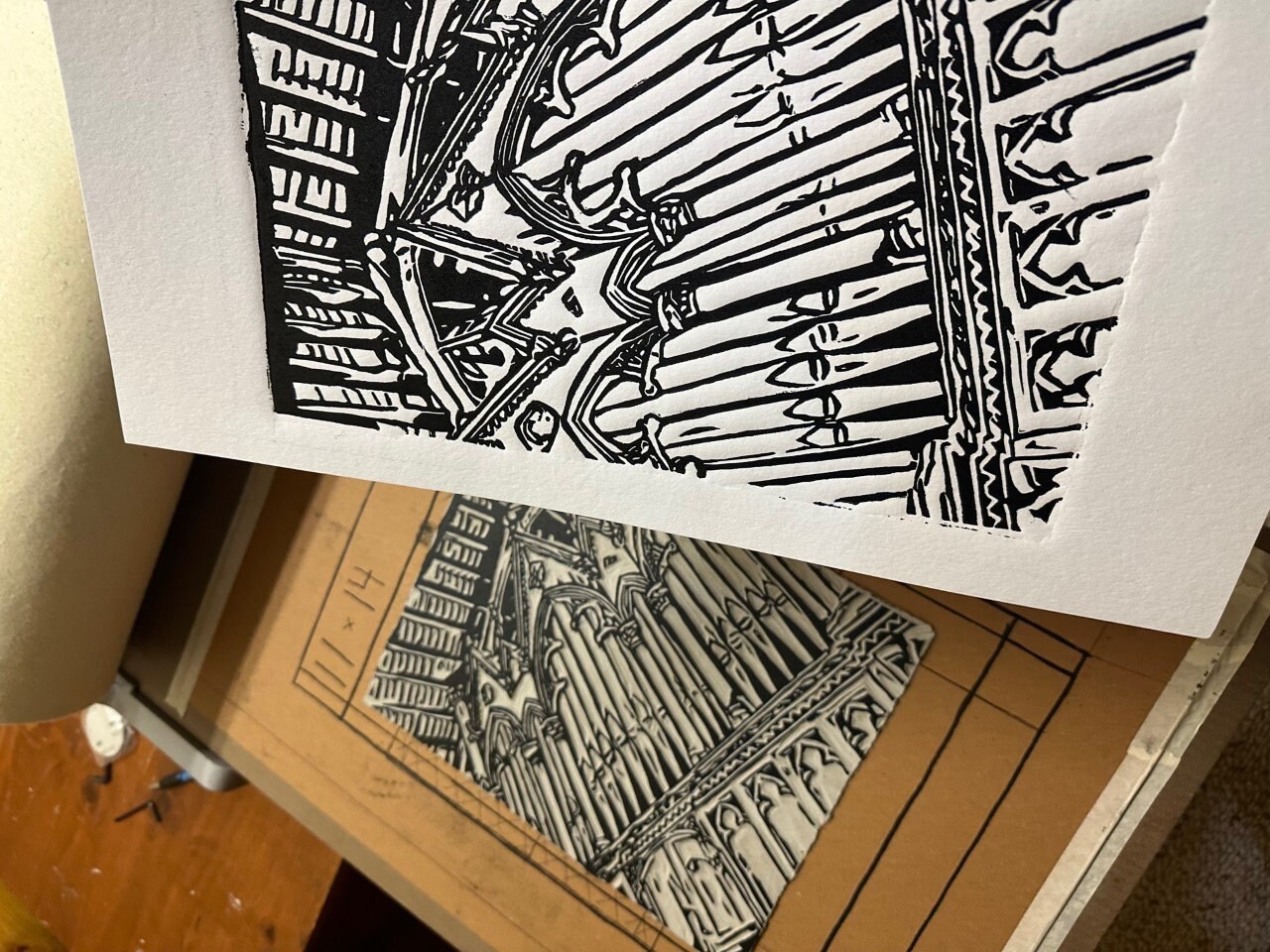 Davis Ferris Tracker Organ, Round Lake, New York Linoleum Block Print ...