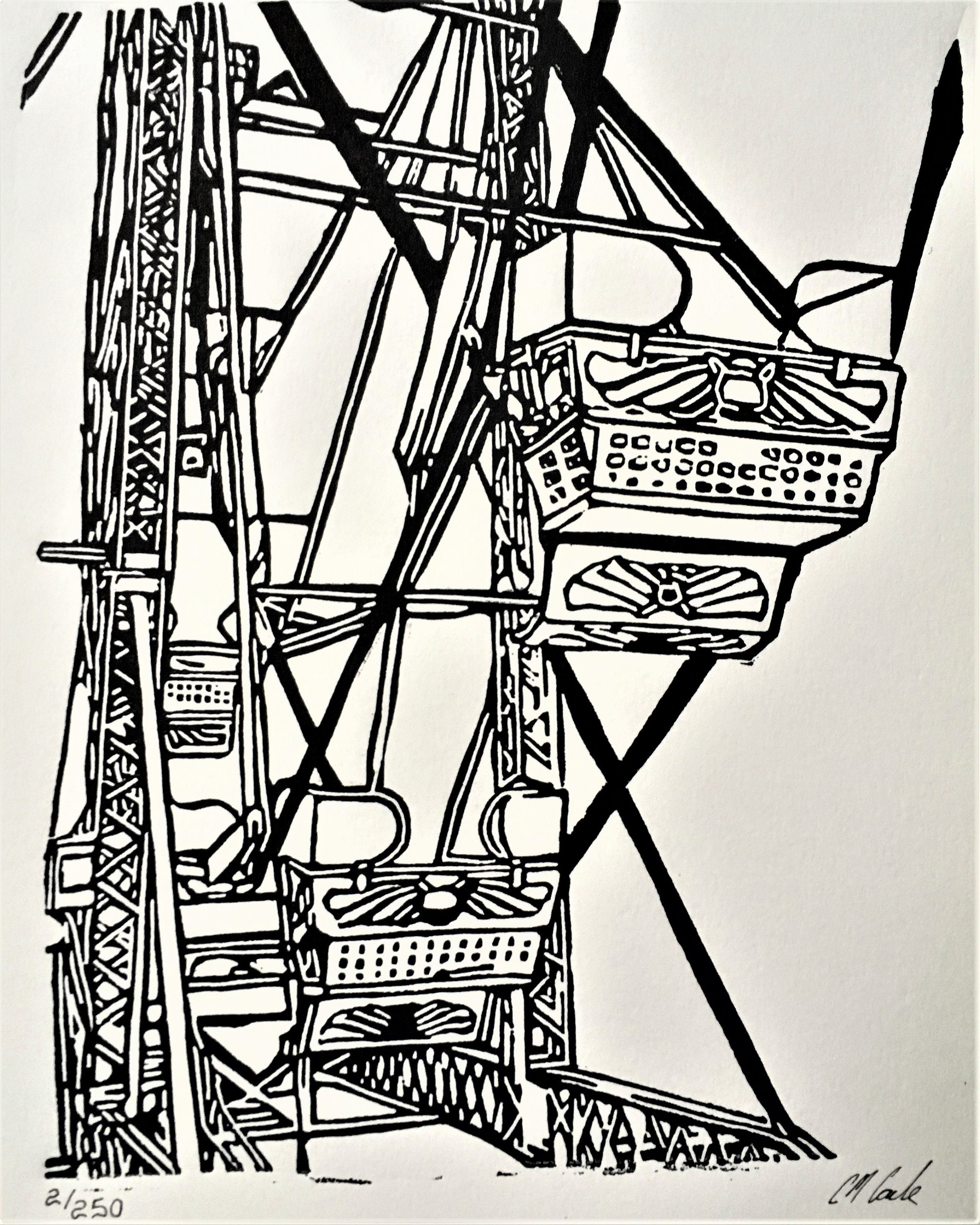 Wood & Linocut Prints Prints Music Express Carnival Ride Linoleum Block ...
