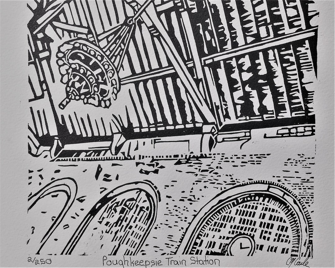 Poughkeepsie Train Station Linoleum Block Print - Etsy