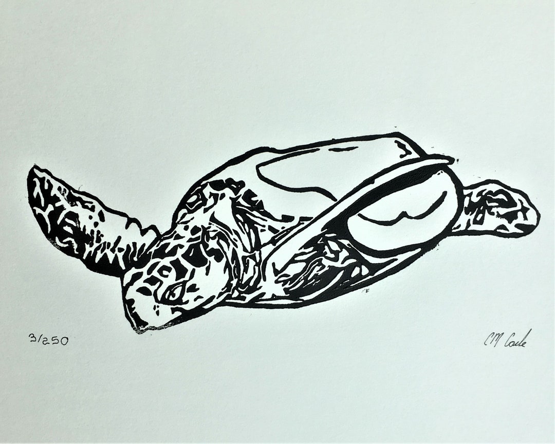 Sea Turtle Linoleum Block Print - Etsy
