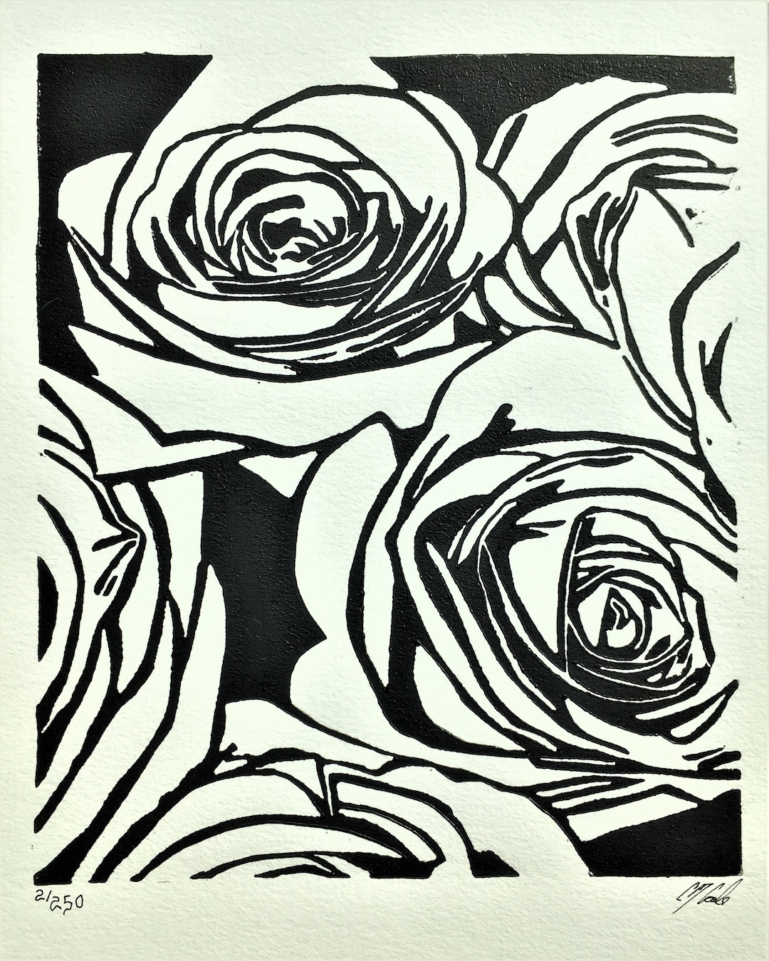 Bouquet of Roses Linoleum Block Print - Etsy