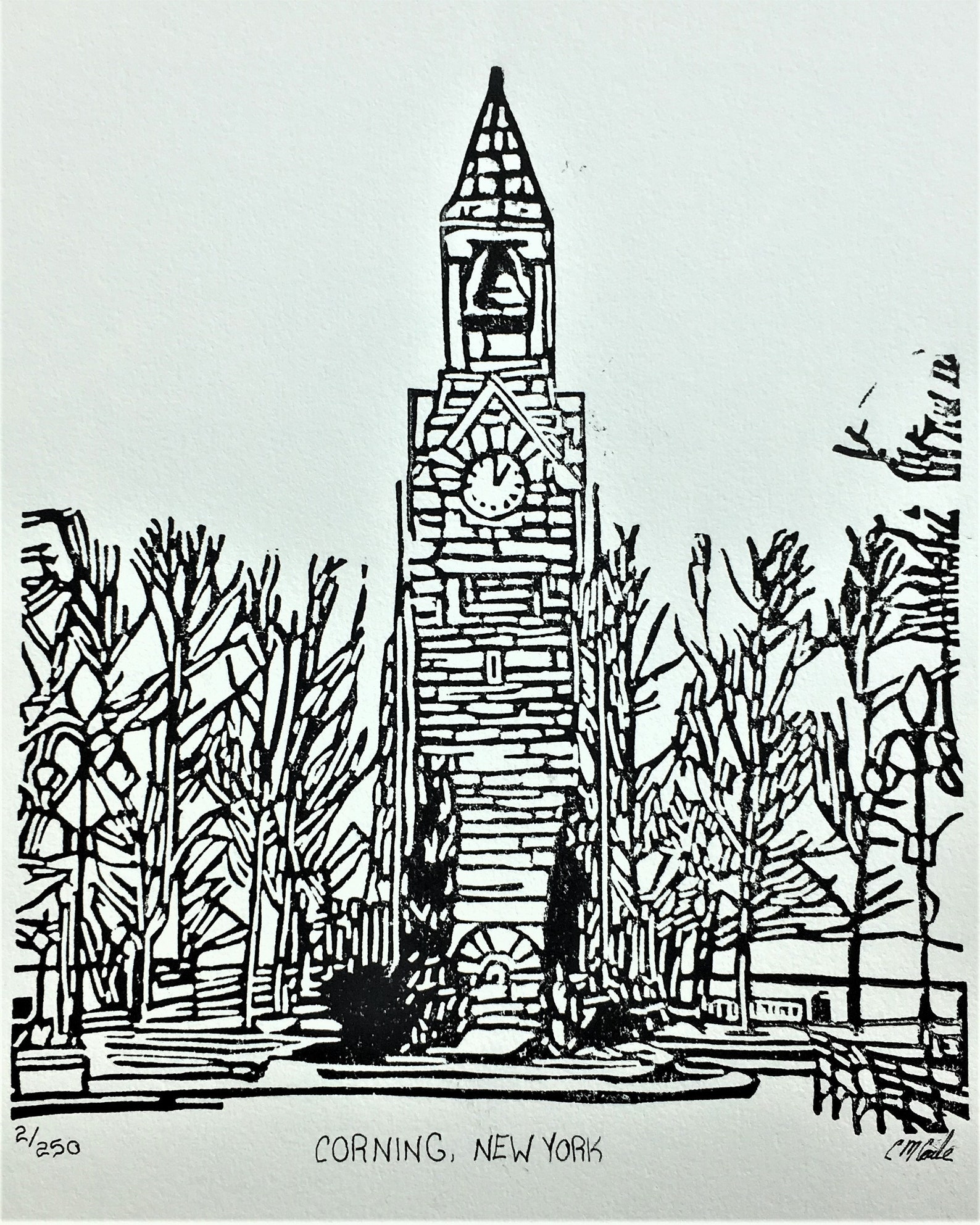 Centerway Square Clock Tower Linoleum Block Print - Etsy