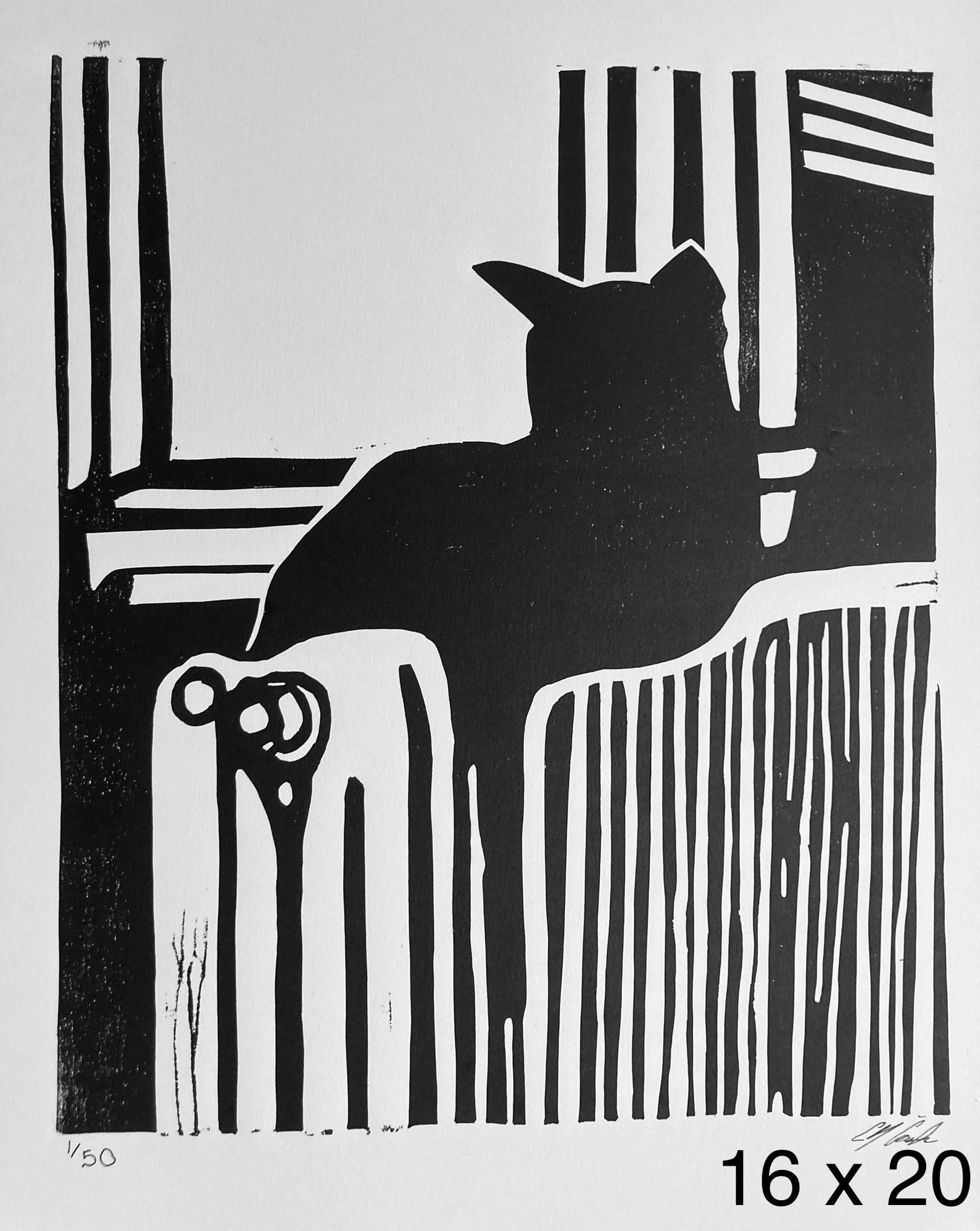 Black Cat in Window Linoleum Block Print - Etsy