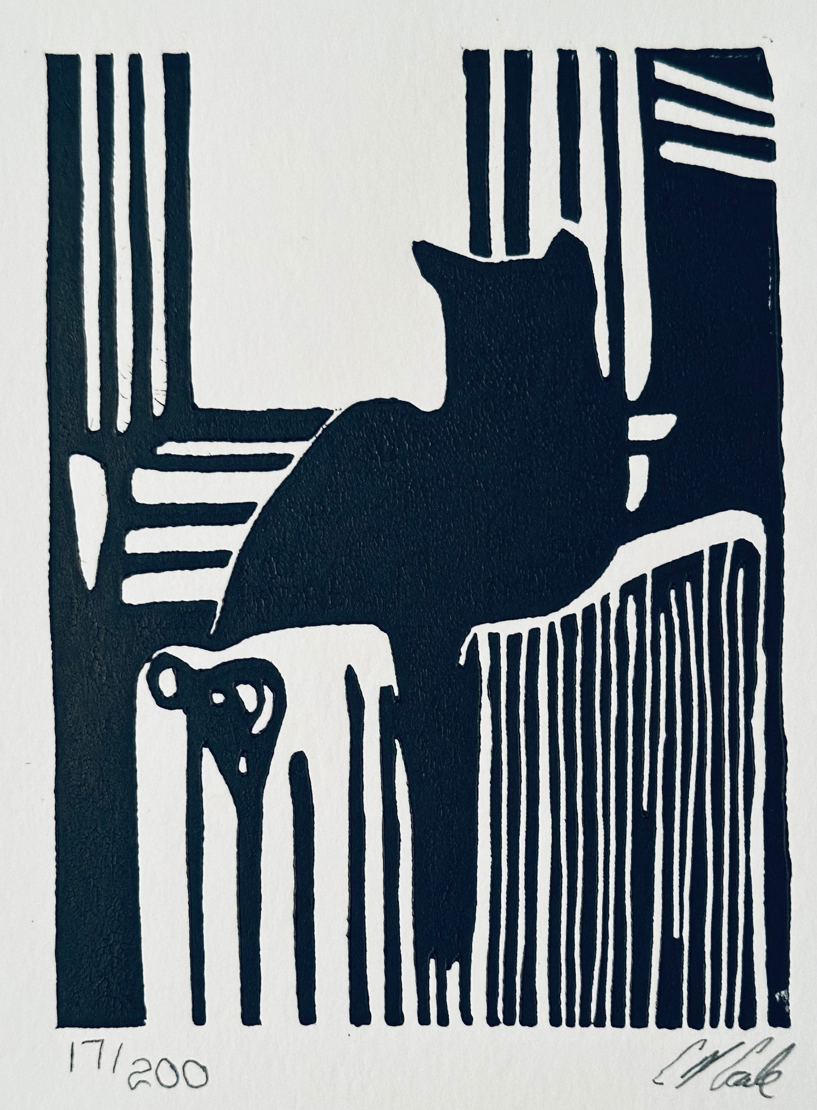 Black Cat in Window Linoleum Block Print, 5 X 7 - Etsy