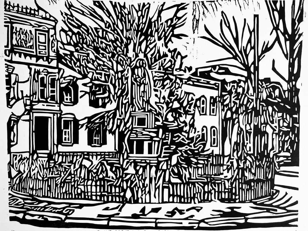 Schenectady Stockade Historic District Linoleum Block Print, 16 X 20 - Etsy