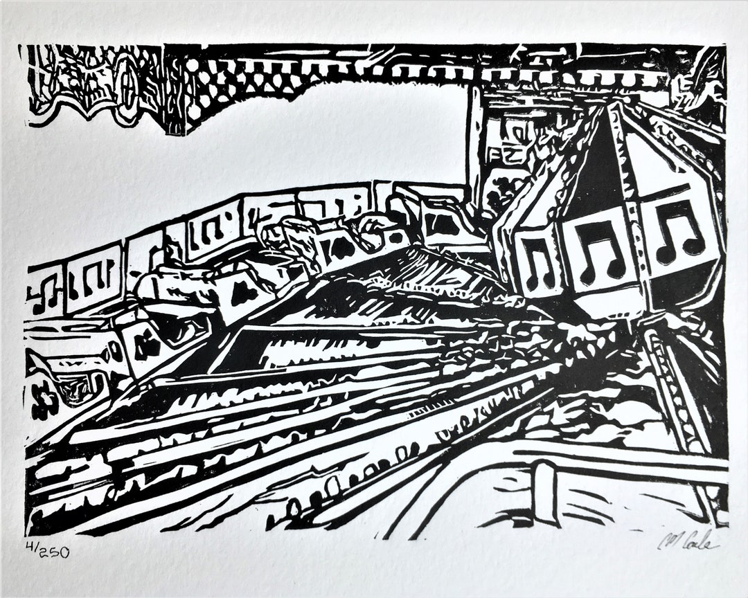 Music Express Carnival Ride Linoleum Block Print - Etsy