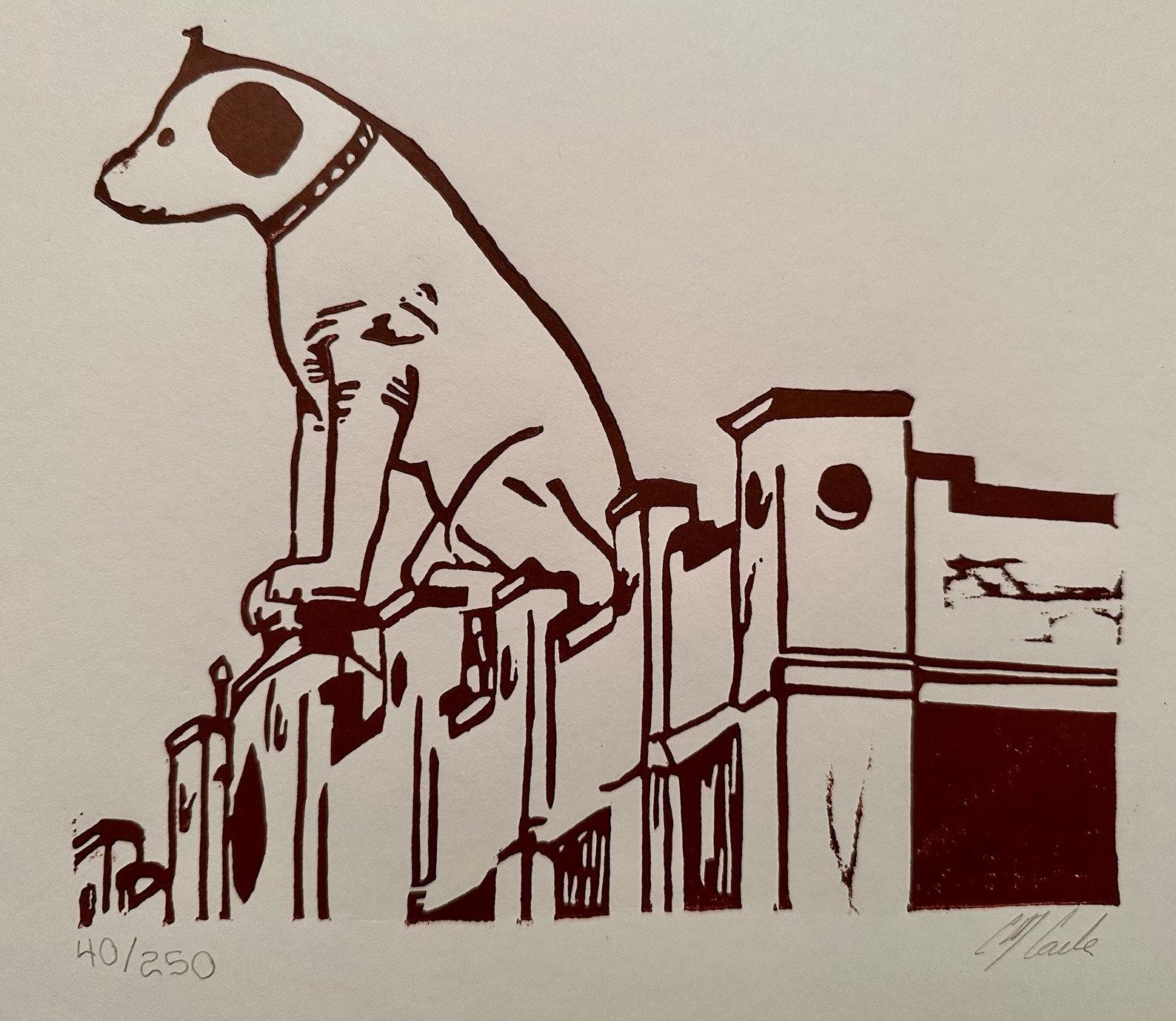 Nipper Linoleum Block Print - Etsy