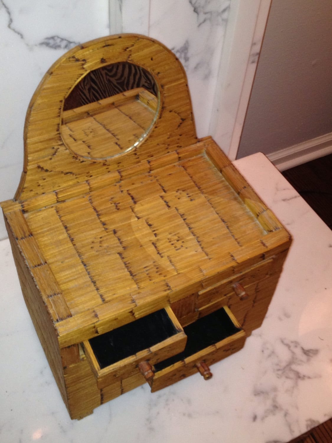 Vintage Folk Art Matchstick Jewelry Box - Etsy