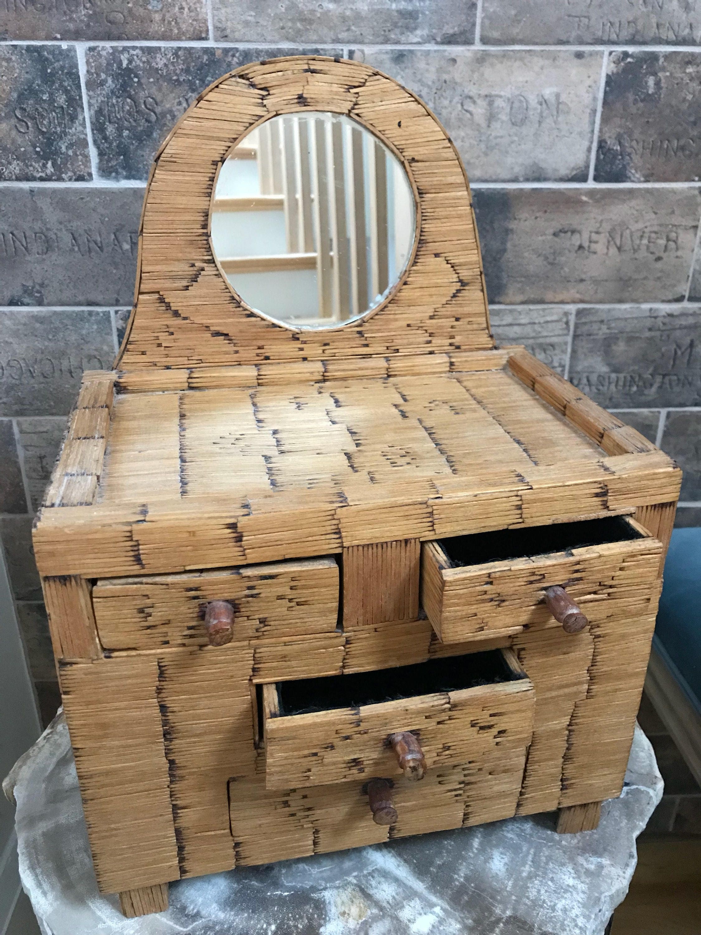 Vintage Folk Art Matchstick Jewelry Box - Etsy