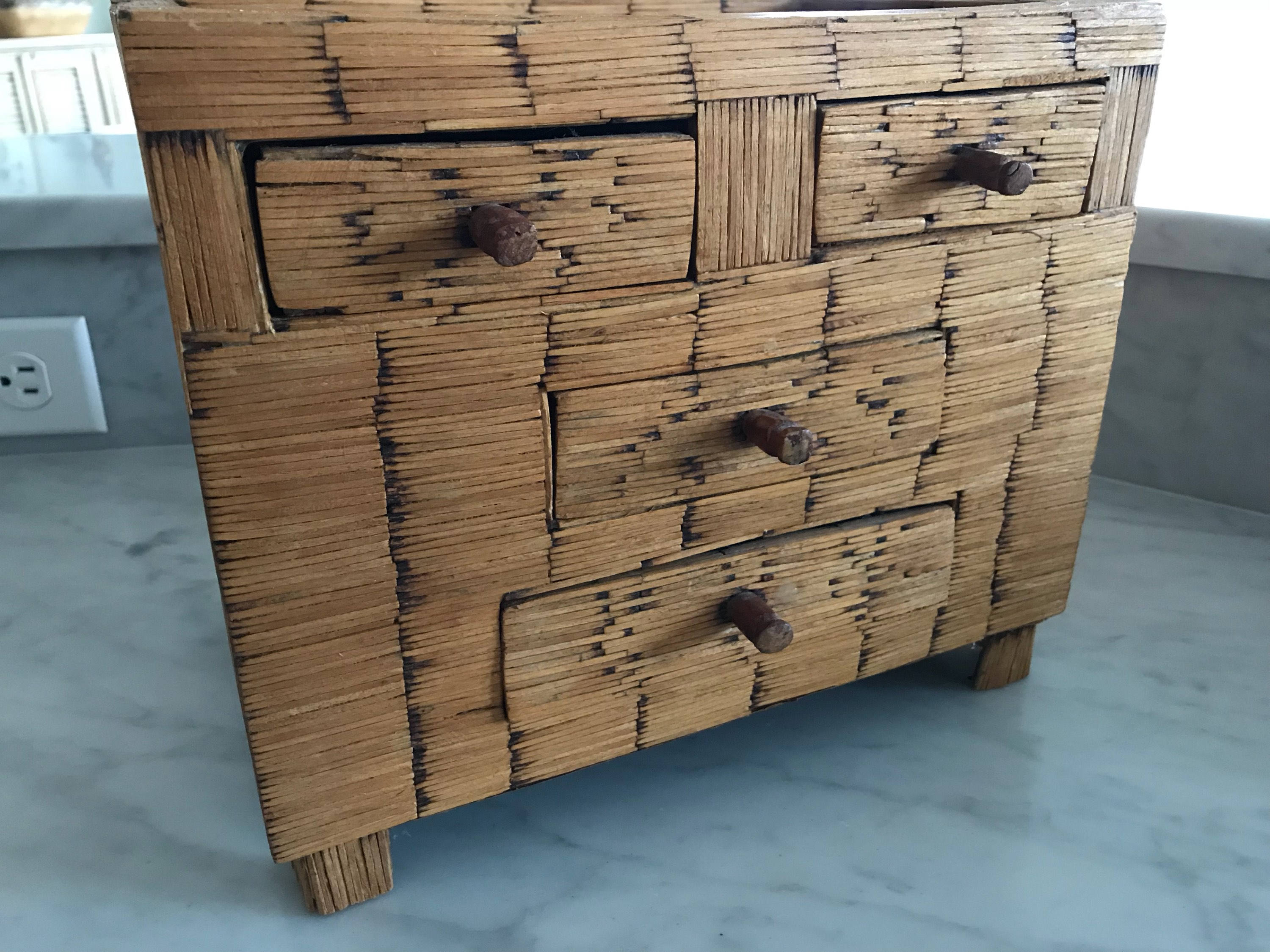 Vintage Folk Art Matchstick Jewelry Box - Etsy