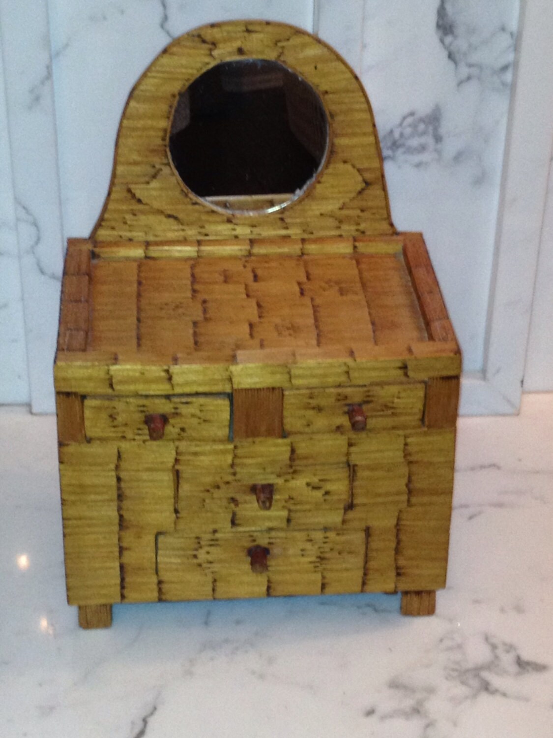 Vintage Folk Art Matchstick Jewelry Box - Etsy