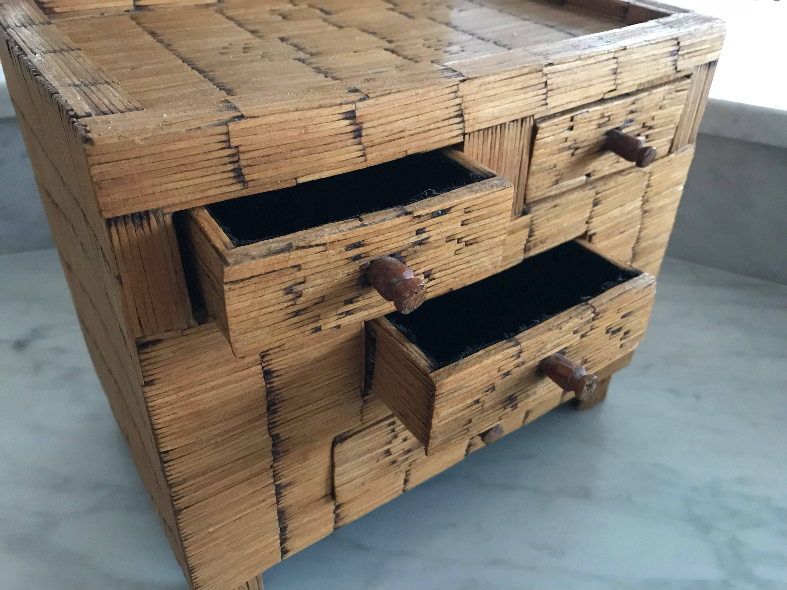 Vintage Folk Art Matchstick Jewelry Box - Etsy