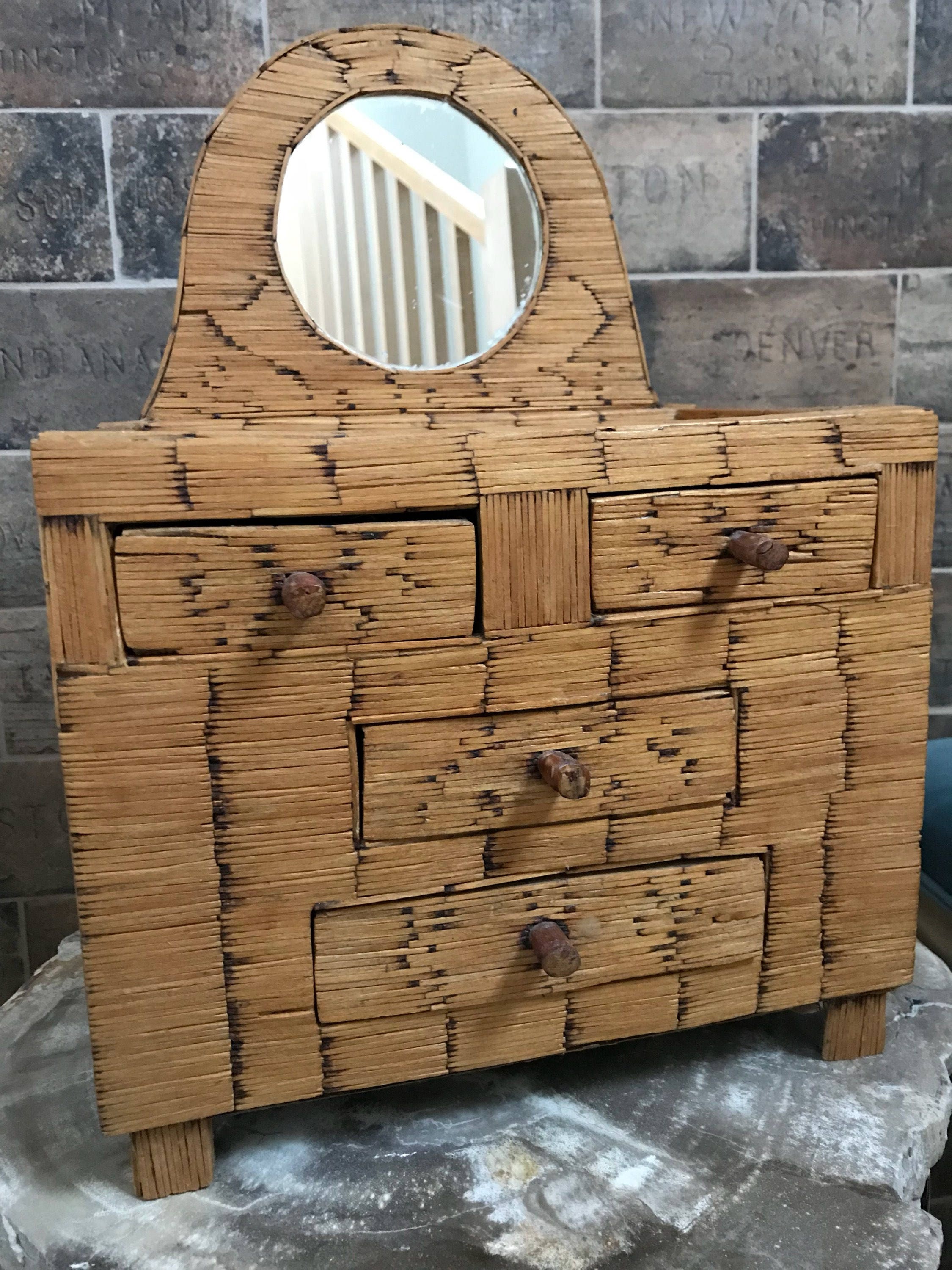 Vintage Folk Art Matchstick Jewelry Box - Etsy