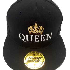 KING and QUEEN With Golden Crowns Embroidered Snapback Flat Peak Full ...