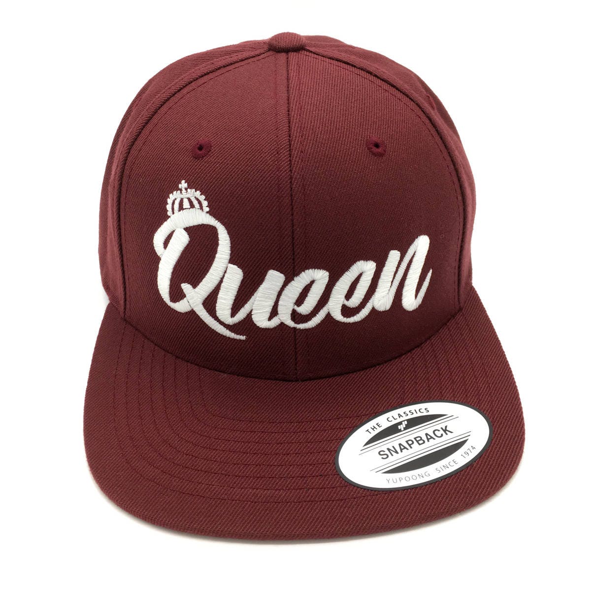Queen & King embroidered high quality summer Snapback burgundy | Etsy
