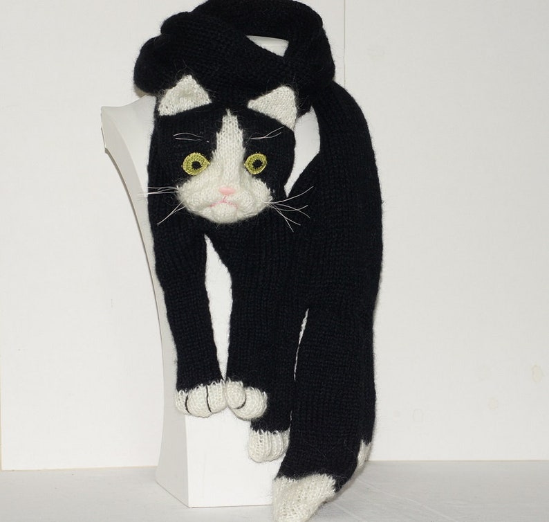 Tuxedo Cat Scarf: Hand Knit Alpaca Blend, Animal Scarf - Etsy
