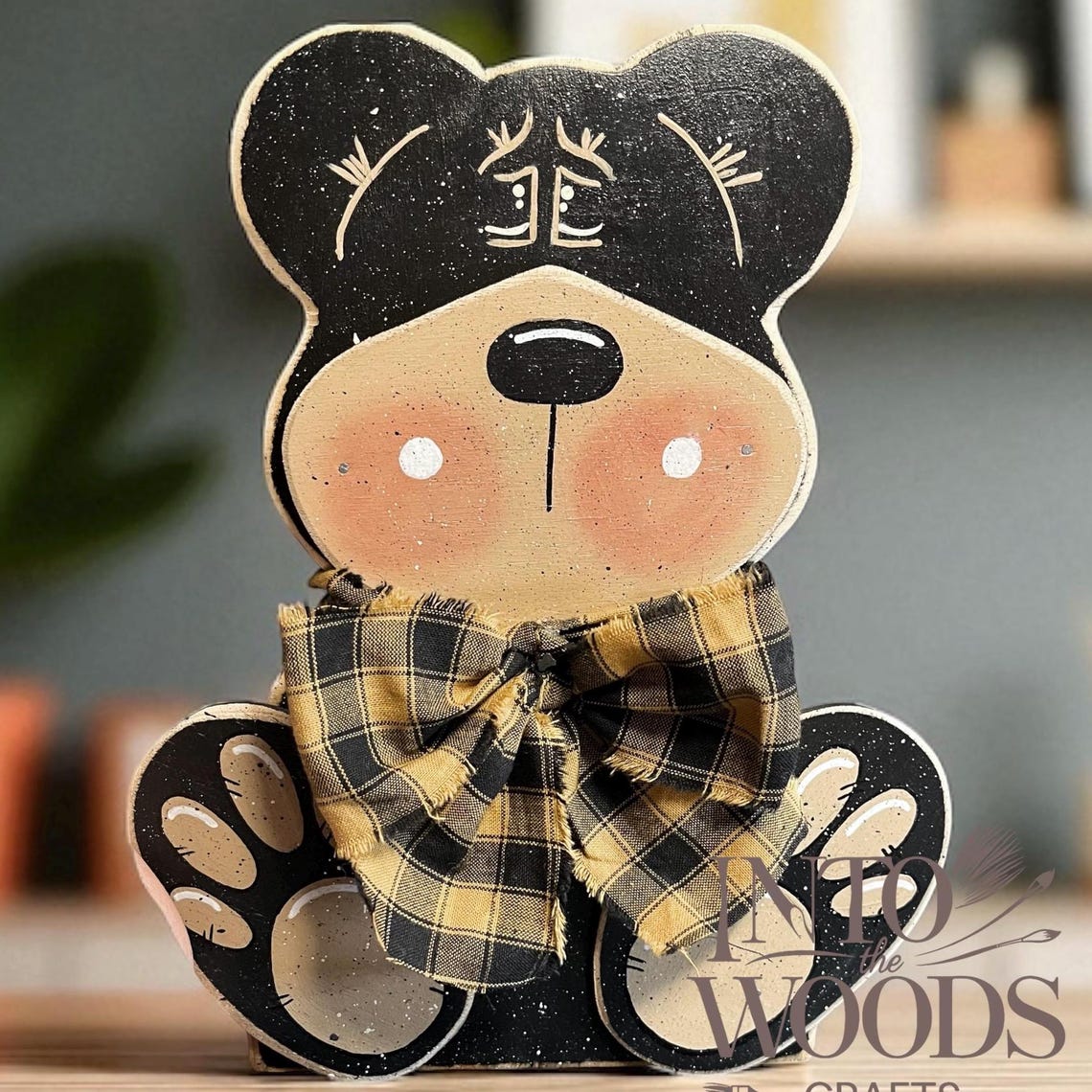 Personalized Black Bear Sitter: Handcrafted Wooden Winter Decor - Etsy