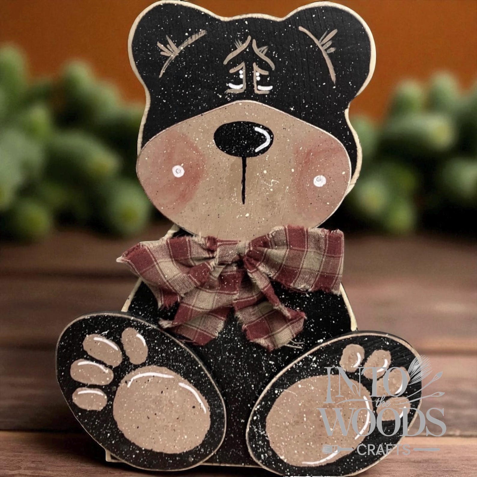 Personalized Black Bear Sitter: Handcrafted Wooden Winter Decor - Etsy