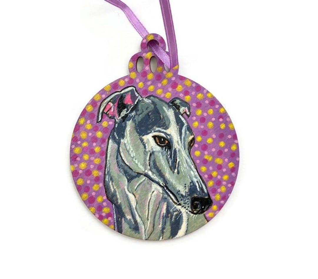 Greyhound Dog Decoration, Painted Dog Christmas Ornament, Dog Art ...