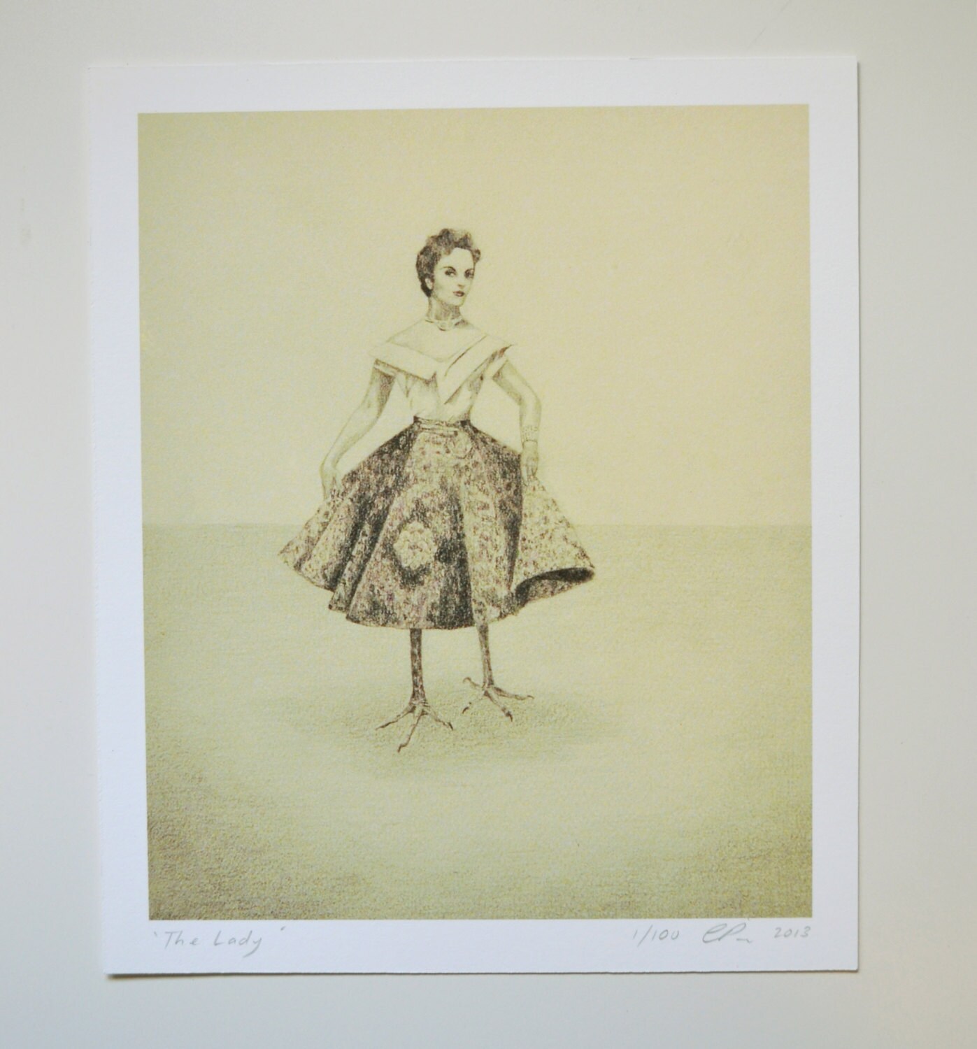 Surreal Drawing Bird Lady Human Bird Hybrid Limited Edition - Etsy