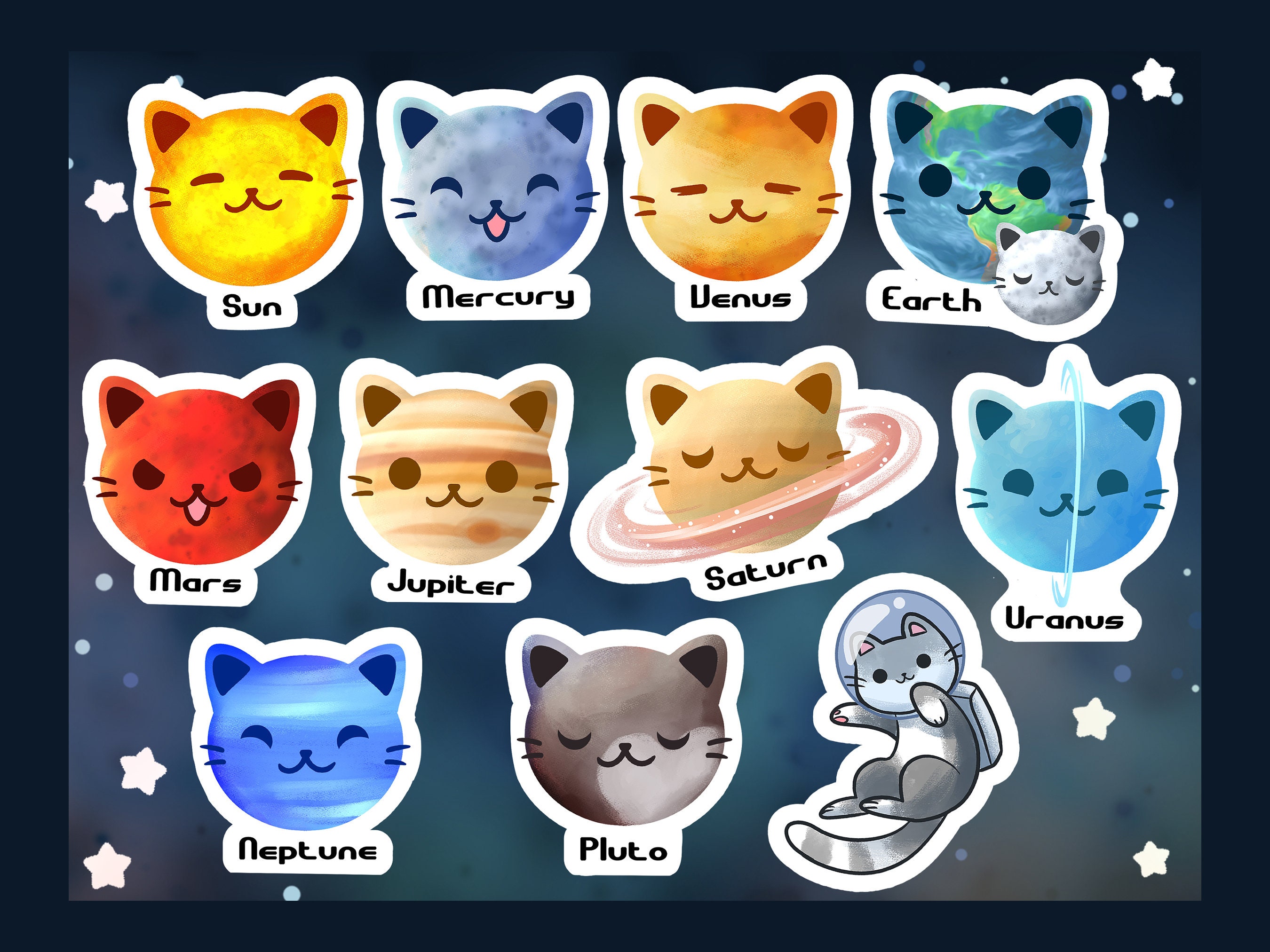 Cute Cat Planets // Solar System Vinyl Sticker/ Laptop Stickers/ Waterproof/ Journal/ Art - Etsy