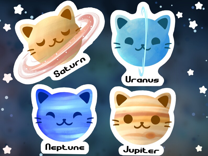 Cute Cat Planets // Solar System Vinyl Sticker/ Laptop Stickers ...