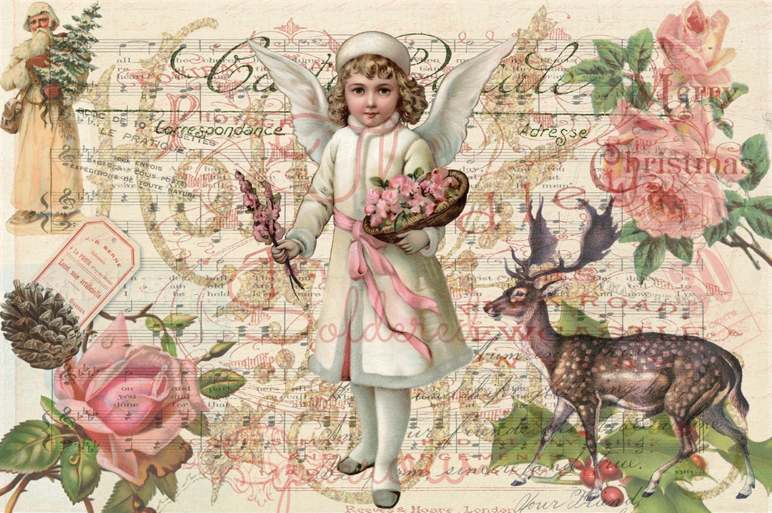 My Pink Sugar Angel Collage for Your ART! Christmas Angel Digital ...
