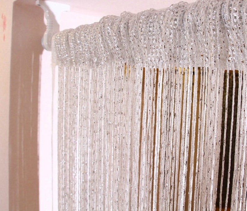 White with silver metallic thread curtain | Etsy