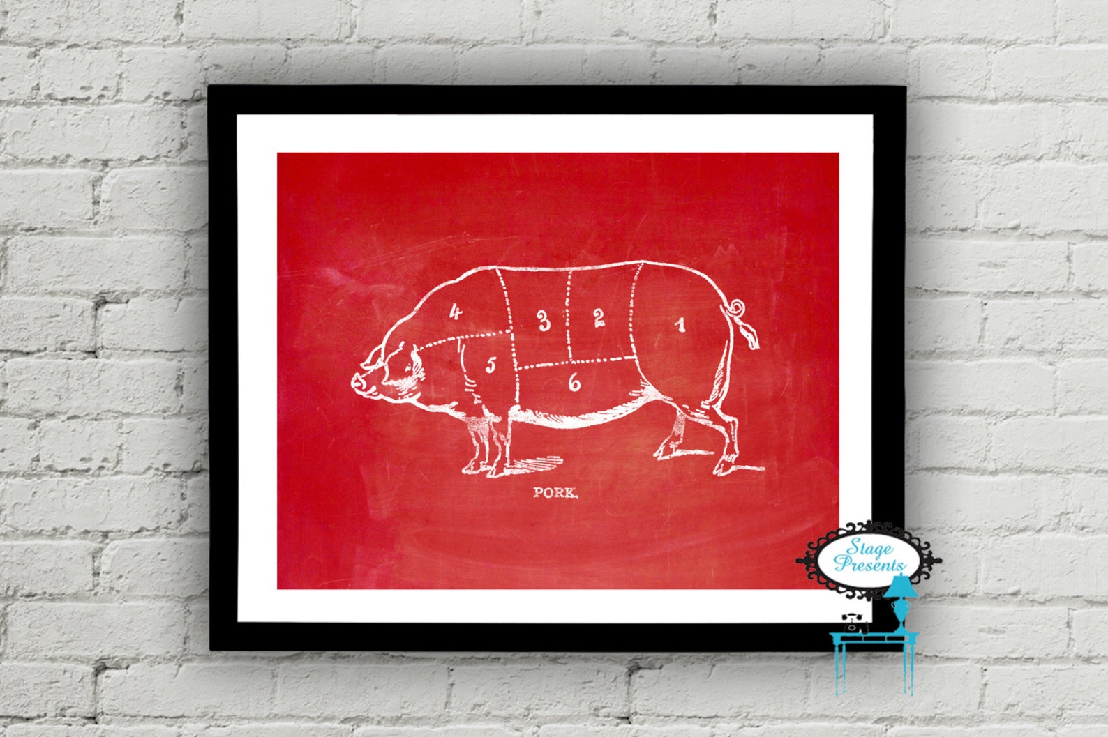 Vintage Pork Butcher Diagram, 8X10 Meat Chart, DIY Wall Art, Restaurant ...