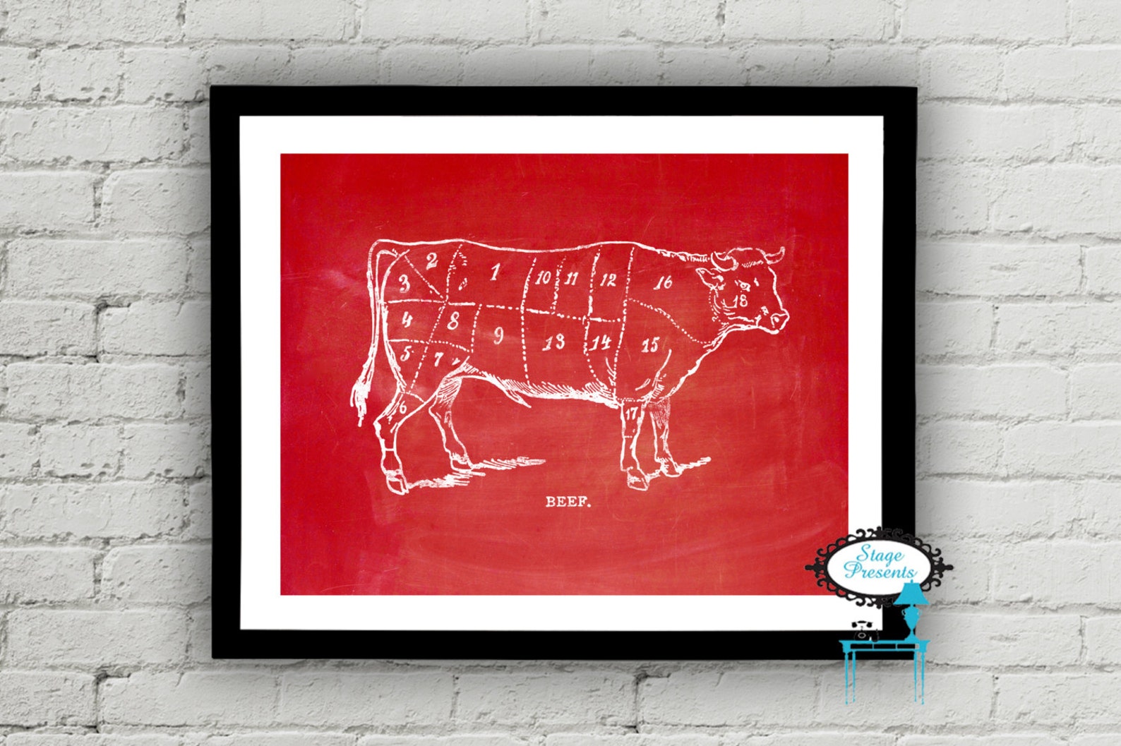 Vintage Beef Butcher Diagram - 8X10 - Meat Chart - DIY - Wall Art ...