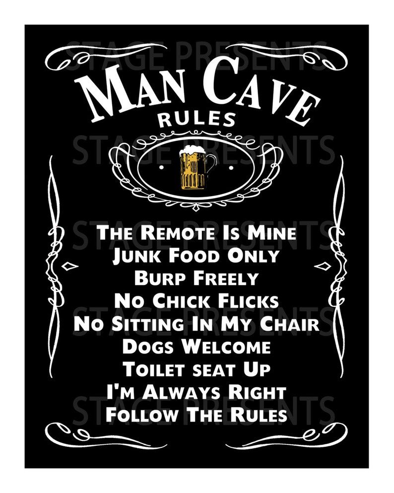 Man Cave Rules Sign - 16X20 - Digital Download - Wall Art - Large ...