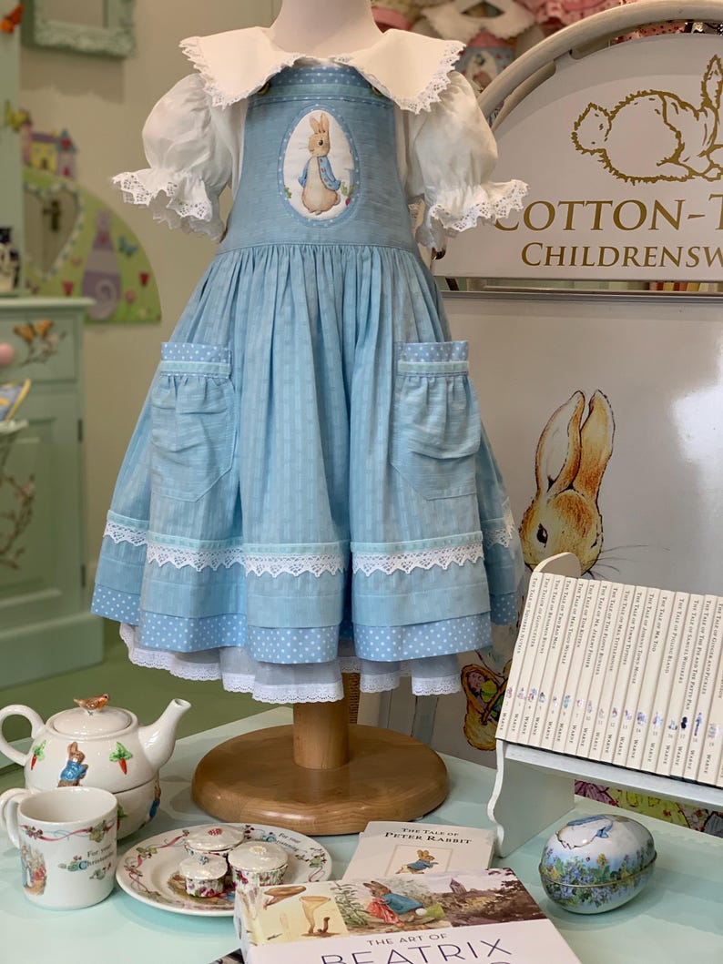 Peter Rabbit Pinafore in Blue Lacey Cotton With Vintage Style Cotton ...