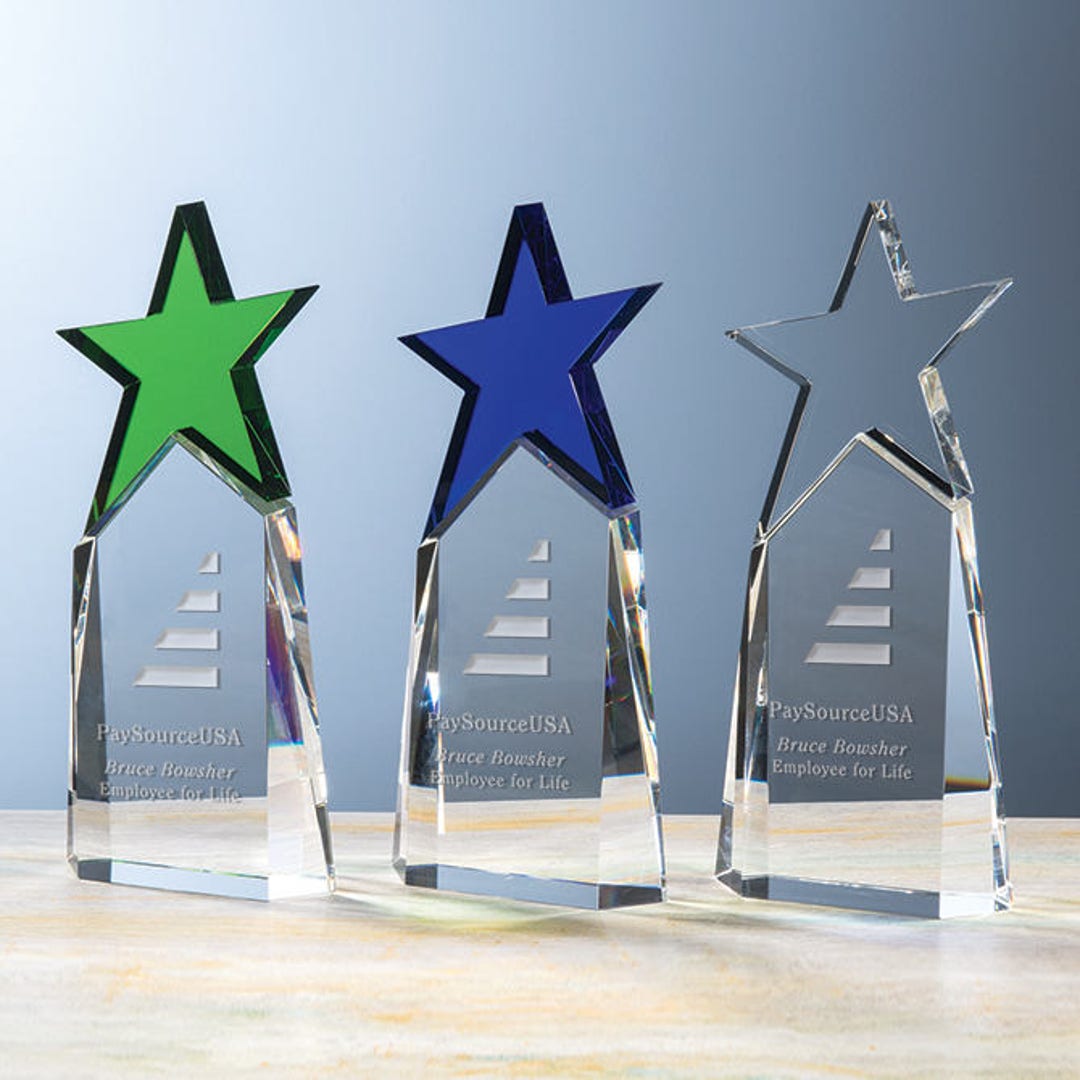 Triumphant Star Award - Optic Crystal 3 Color Choices of Star ...