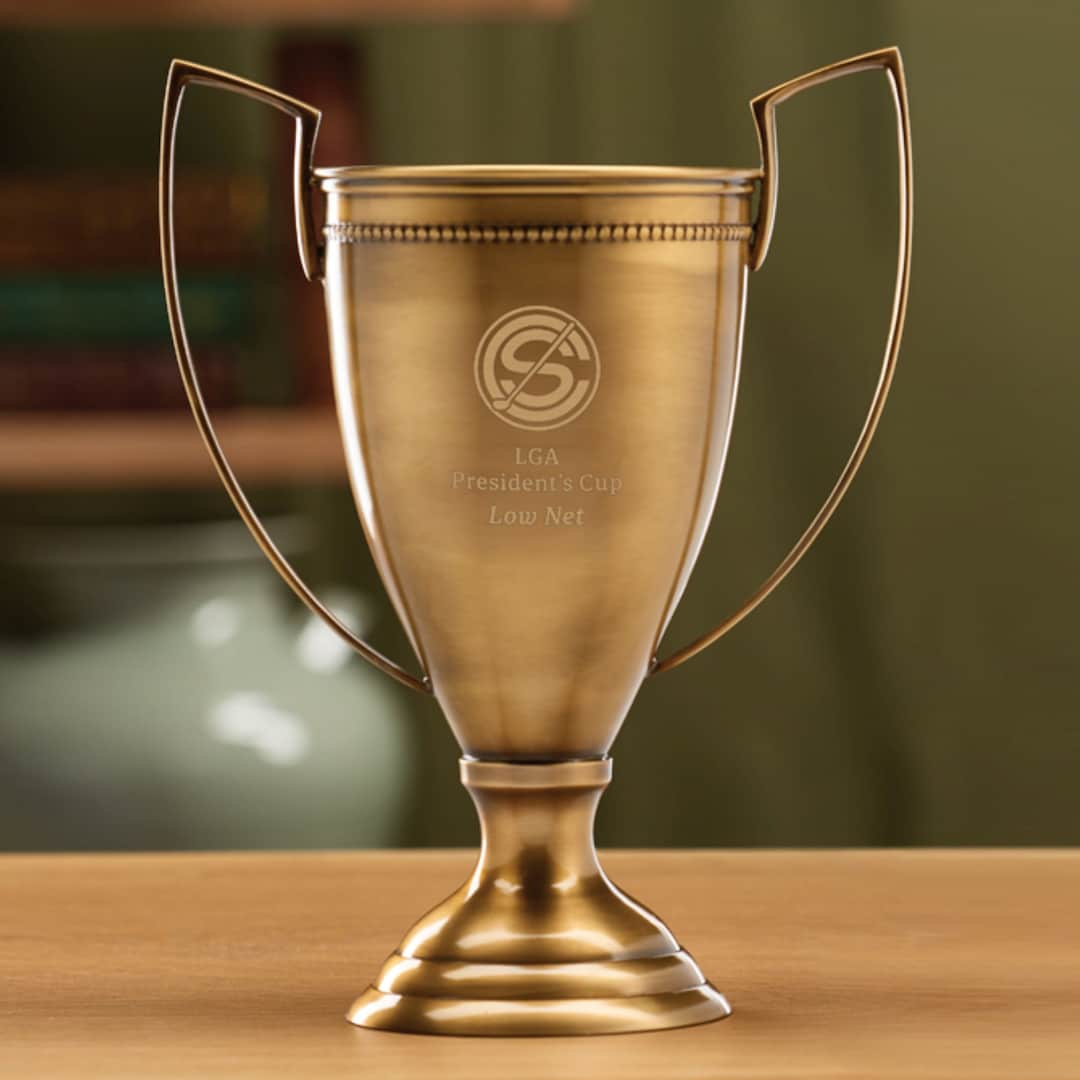 Erikson 12" Tall Trophy Antiqued Brass Cup With Handles Personalized ...