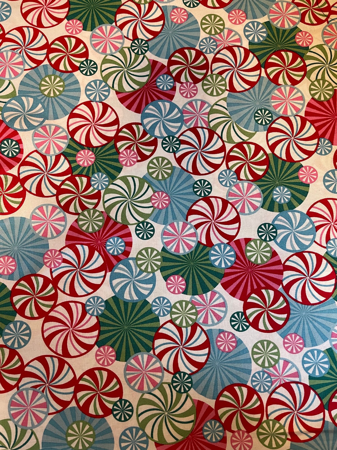 Candy Design Cotton Fabric, Red, Blue and Green Striped Peppermint ...