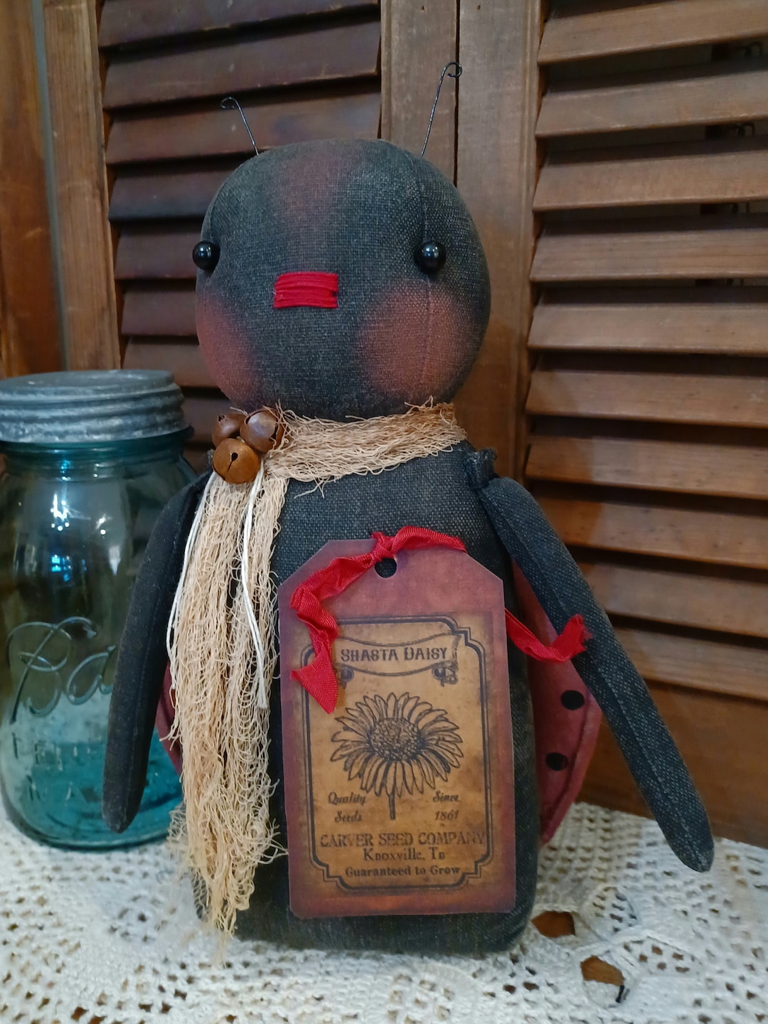 Primitive Spring Stump Lady Bug Doll*summer* - Etsy