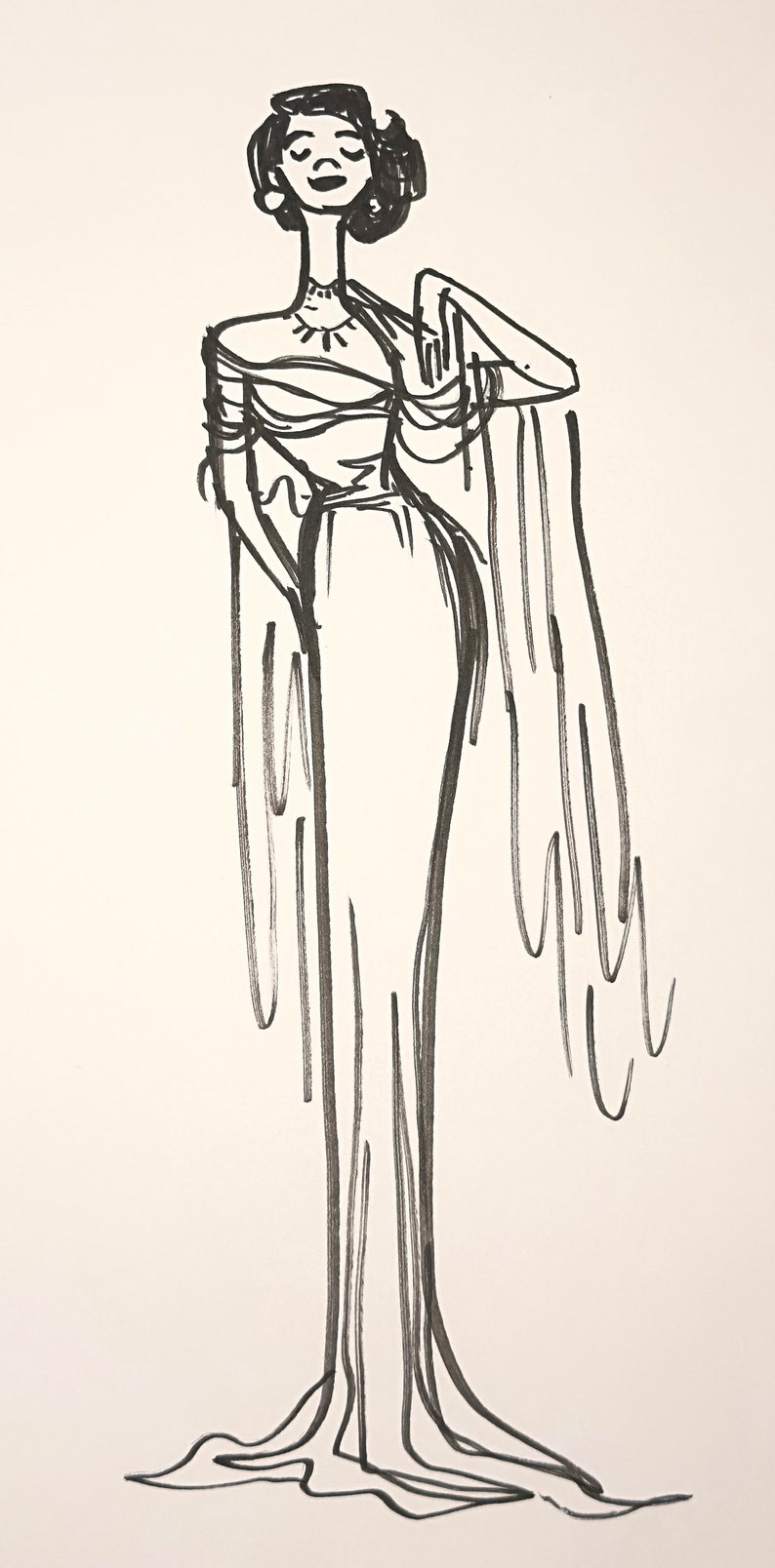 Elegant Lady Ink Drawing - Etsy UK